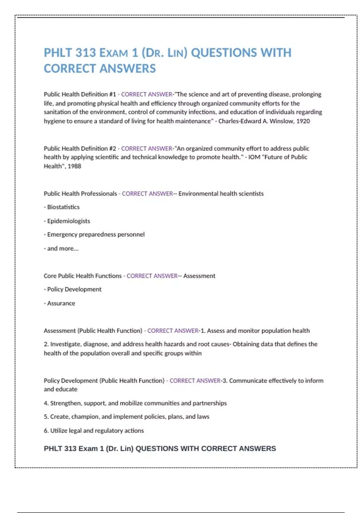 PHLT 313 EXAM 1 (DR. LIN) QUESTIONS WITH CORRECT ANSWERS - PHLT 313 ...