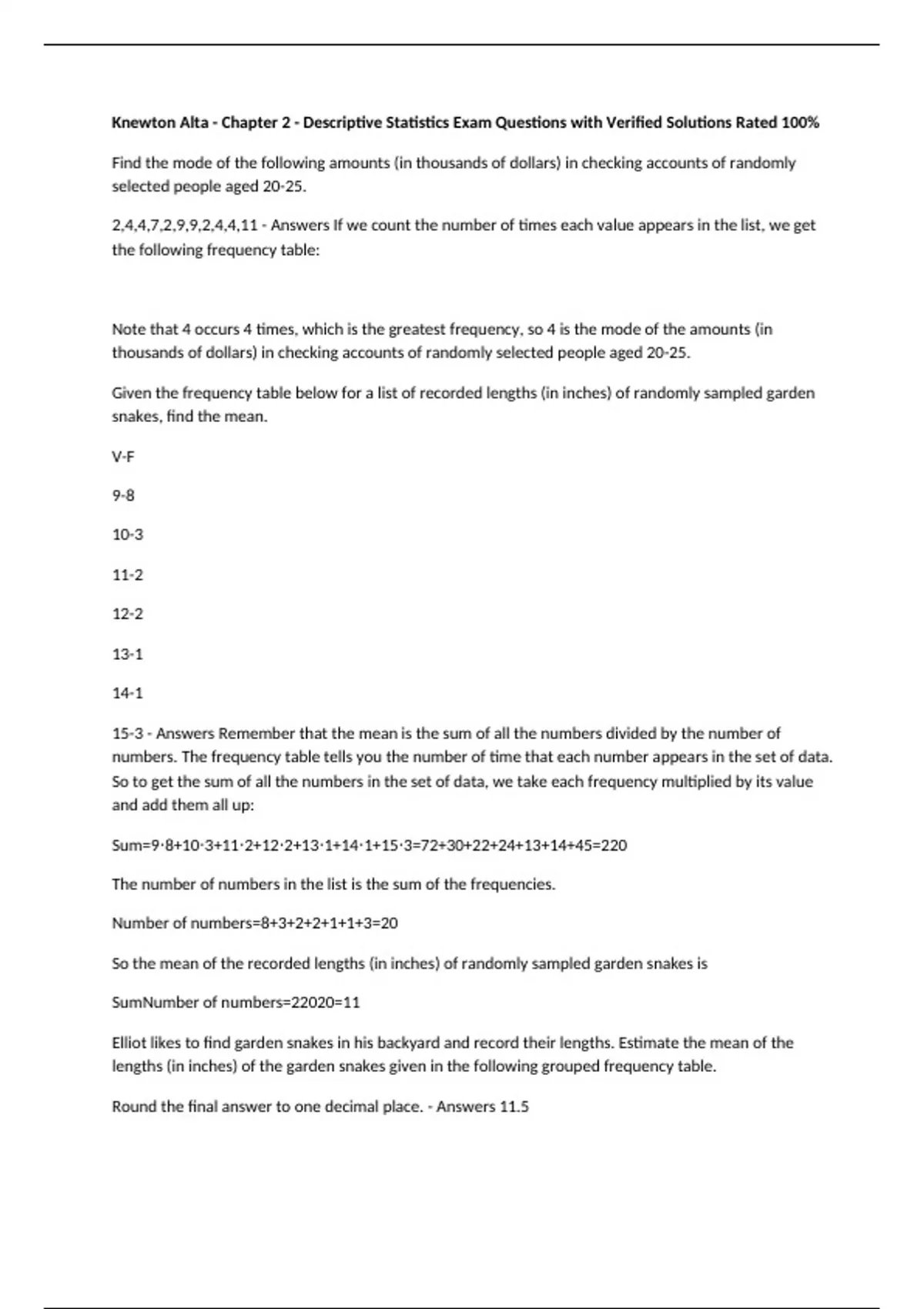 Knewton Alta - Chapter 2 - Descriptive Statistics Exam Questions with ...