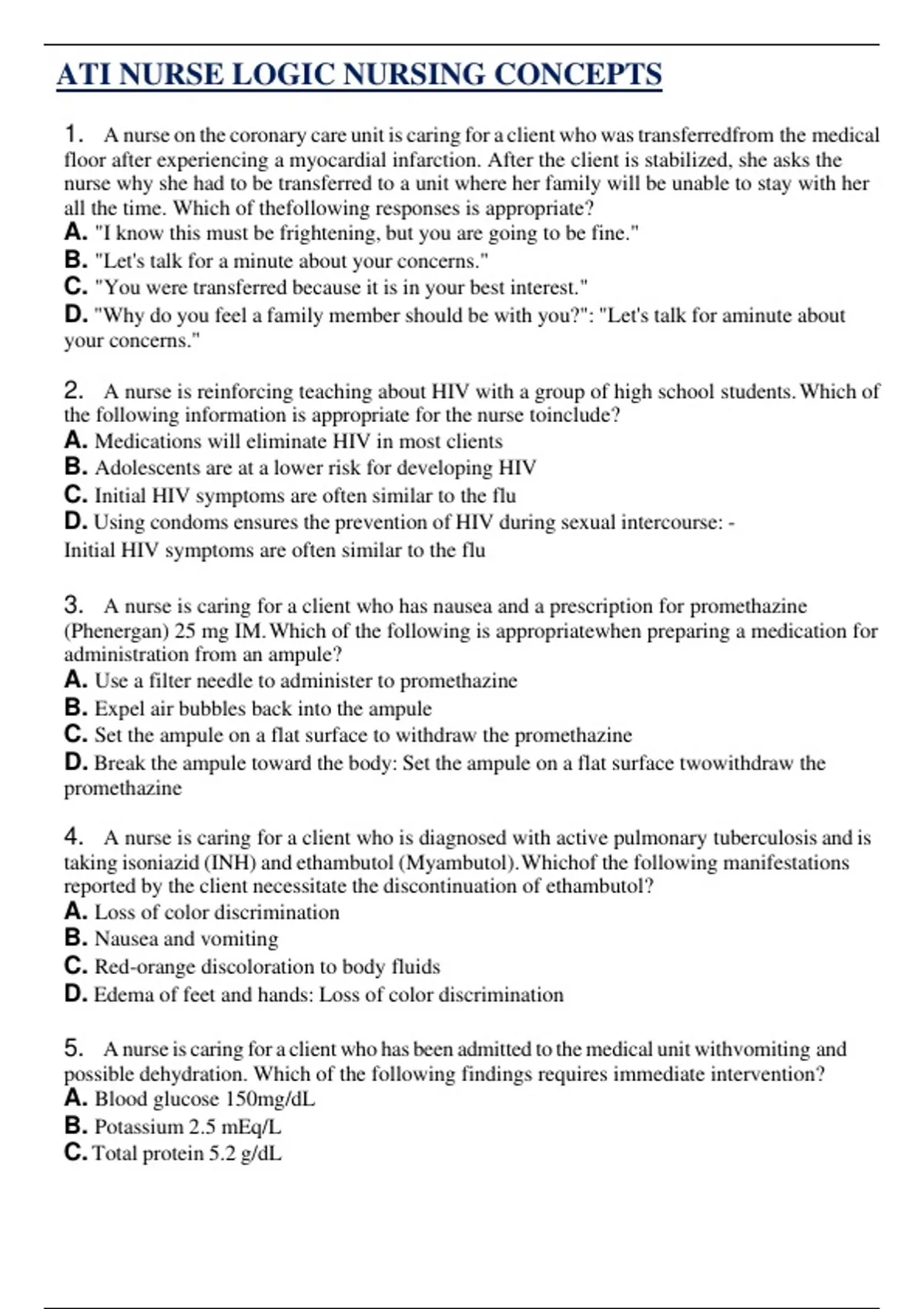 ATI NURSE LOGIC NURSING CONCEPTS ( LATEST 2024 / 2025 ) ACTUAL ...