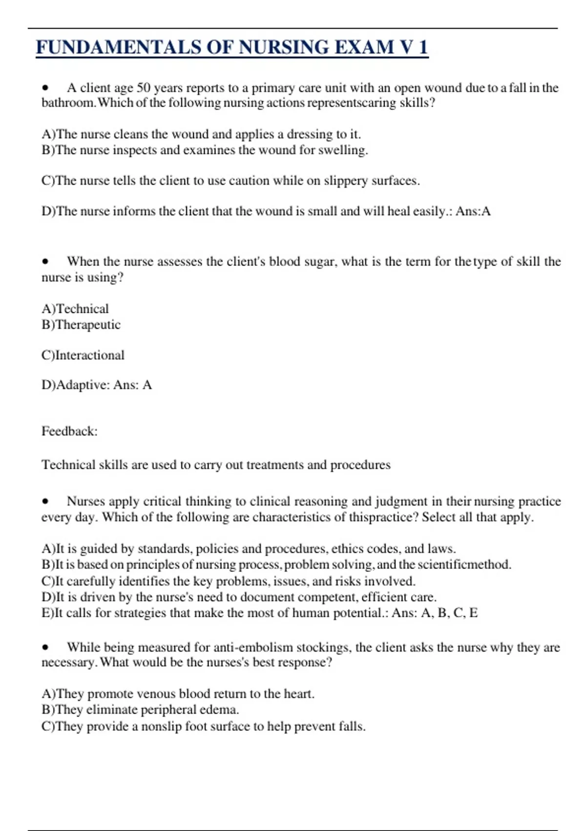 FUNDAMENTALS OF NURSING EXAM V 1 ( LATEST 2024 / 2025 ) ACTUAL ...