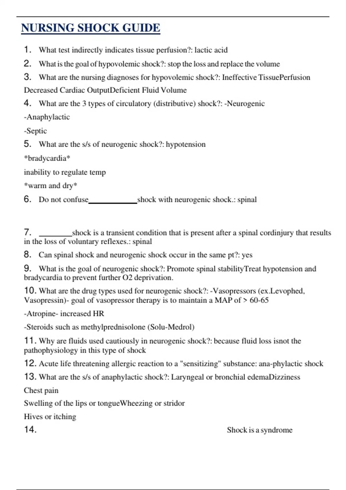 NURSING SHOCK GUIDE ( LATEST 2024 / 2025 ) ACTUAL QUESTIONS AND ANSWERS ...