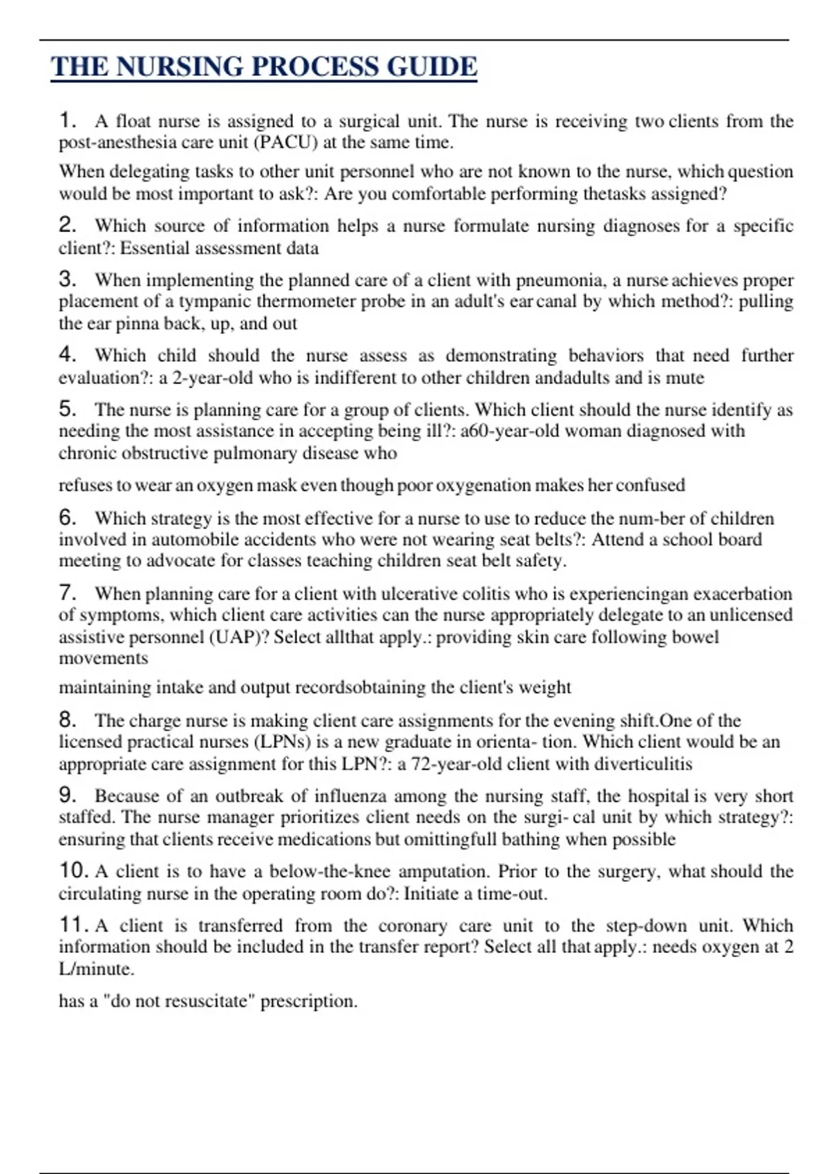 THE NURSING PROCESS GUIDE ( LATEST 2024 / 2025 ) ACTUAL QUESTIONS AND ...