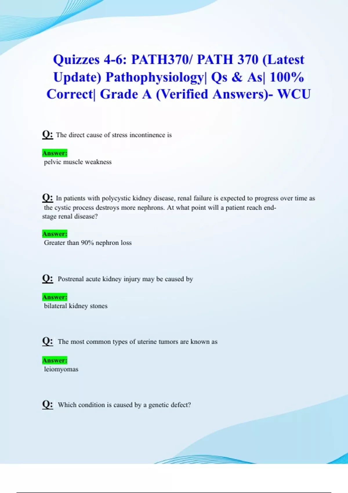 Quizzes 4-6: PATH370/ PATH 370 (Latest 2024/ 2025 Update ...
