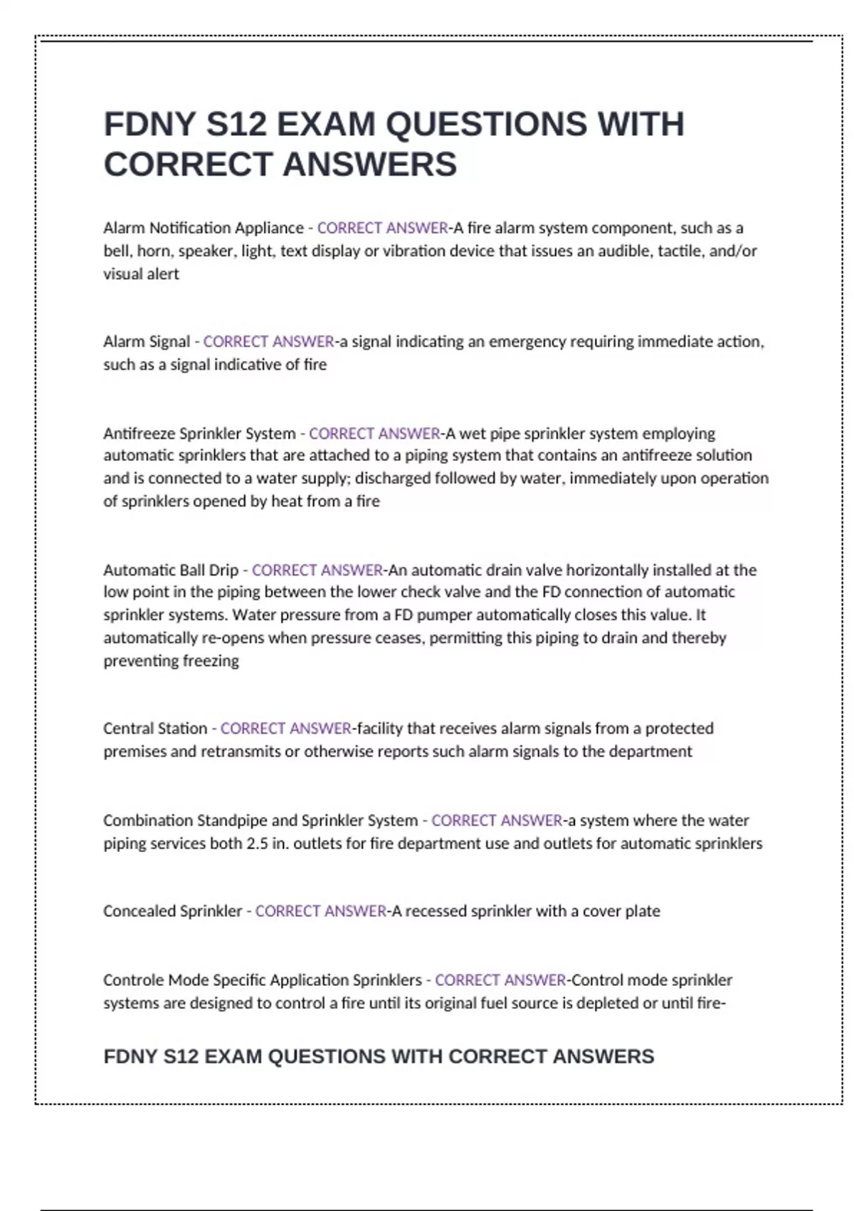 FDNY S12 EXAM QUESTIONS WITH CORRECT ANSWERS - FDNY S12 - Stuvia US