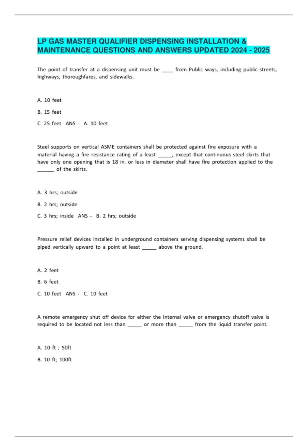 LP GAS MASTER QUALIFIER DISPENSING INSTALLATION & MAINTENANCE QUESTIONS ...