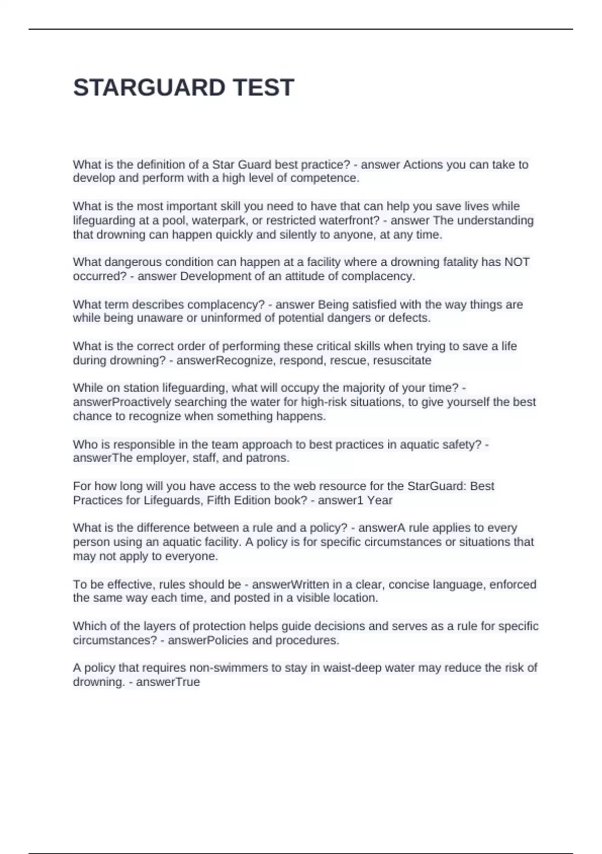 STARGUARD TEST QUESTIONS AND ANSWERS 100% CORRECT - Star Guard - Stuvia US