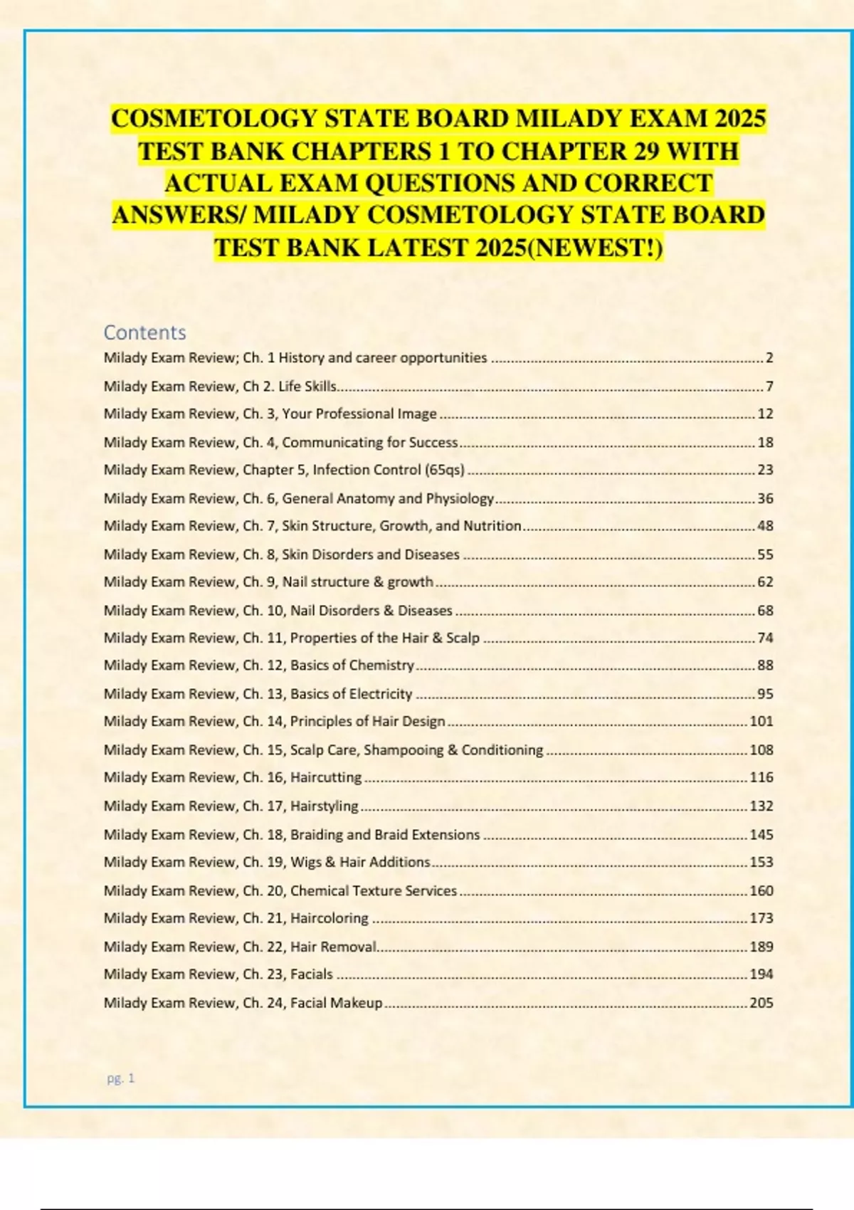 COSMETOLOGY STATE BOARD MILADY EXAM 2025 TEST BANK CHAPTERS 1 TO ...