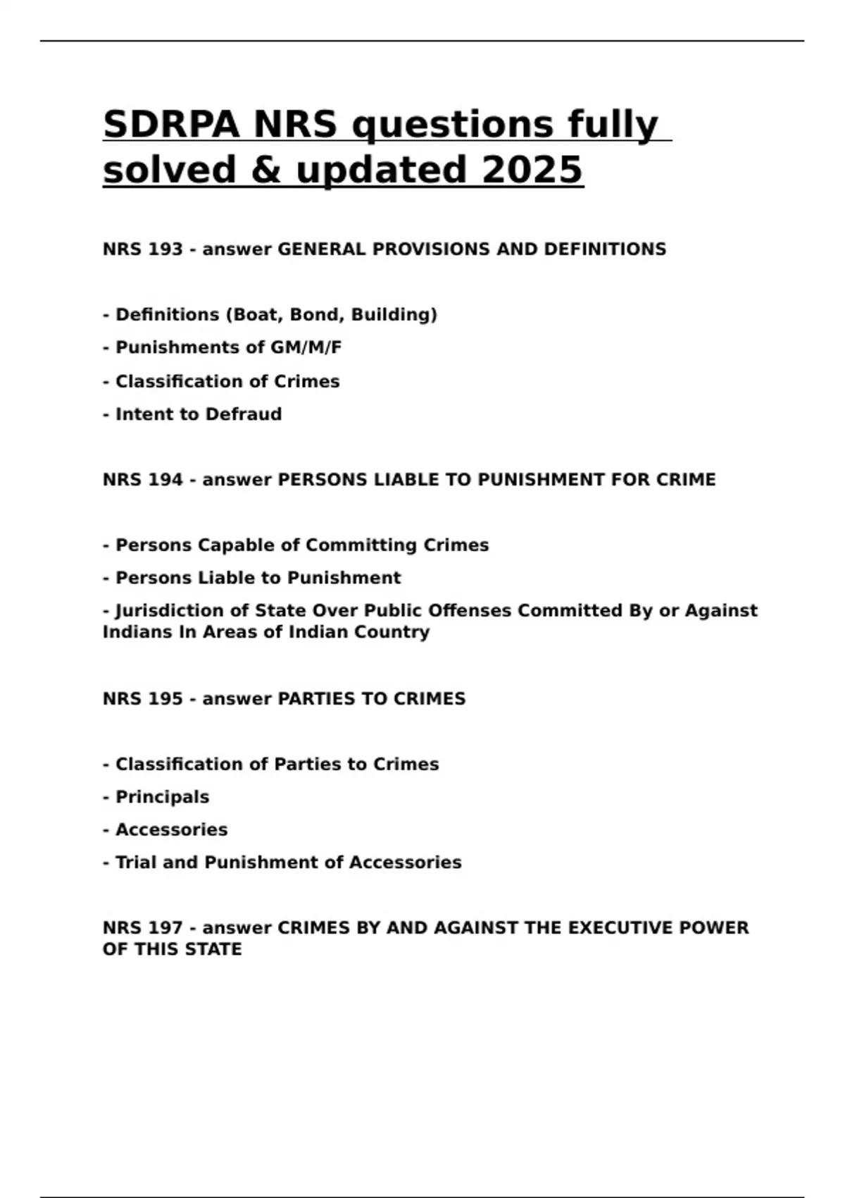 SDRPA NRS questions fully solved & updated 2025 - NRS - Stuvia US