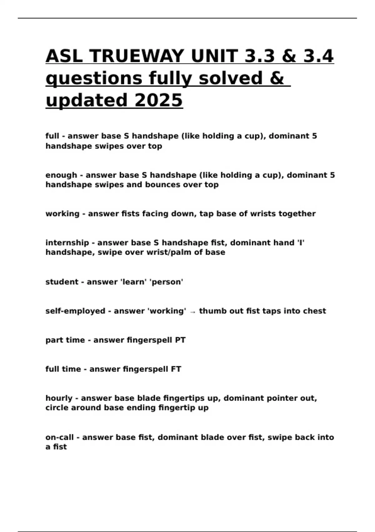 ASL TRUEWAY UNIT 3.3 & 3.4 questions fully solved & updated 2025 ...