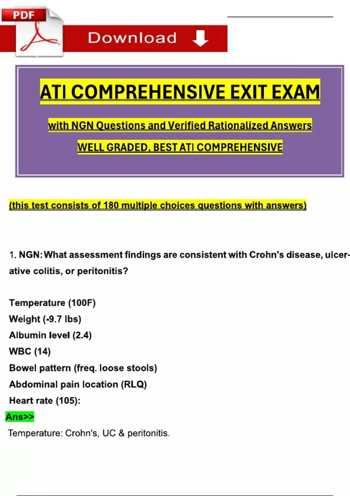 ATI Comprehensive Exit Exam with Questions and Revised Correct Answers & Rationales (2025/ 2026 ...