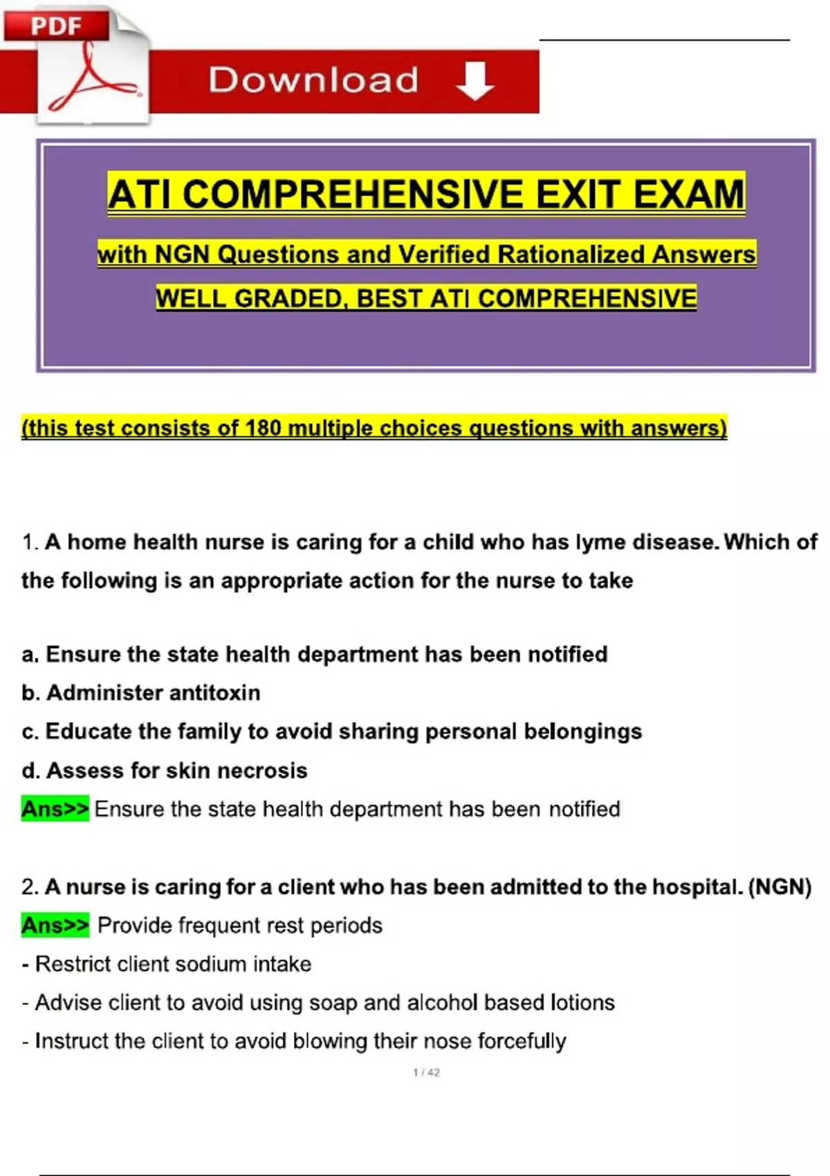 ATI Comprehensive Exit Exam (2025 / 2026) with Questions and Revised ...
