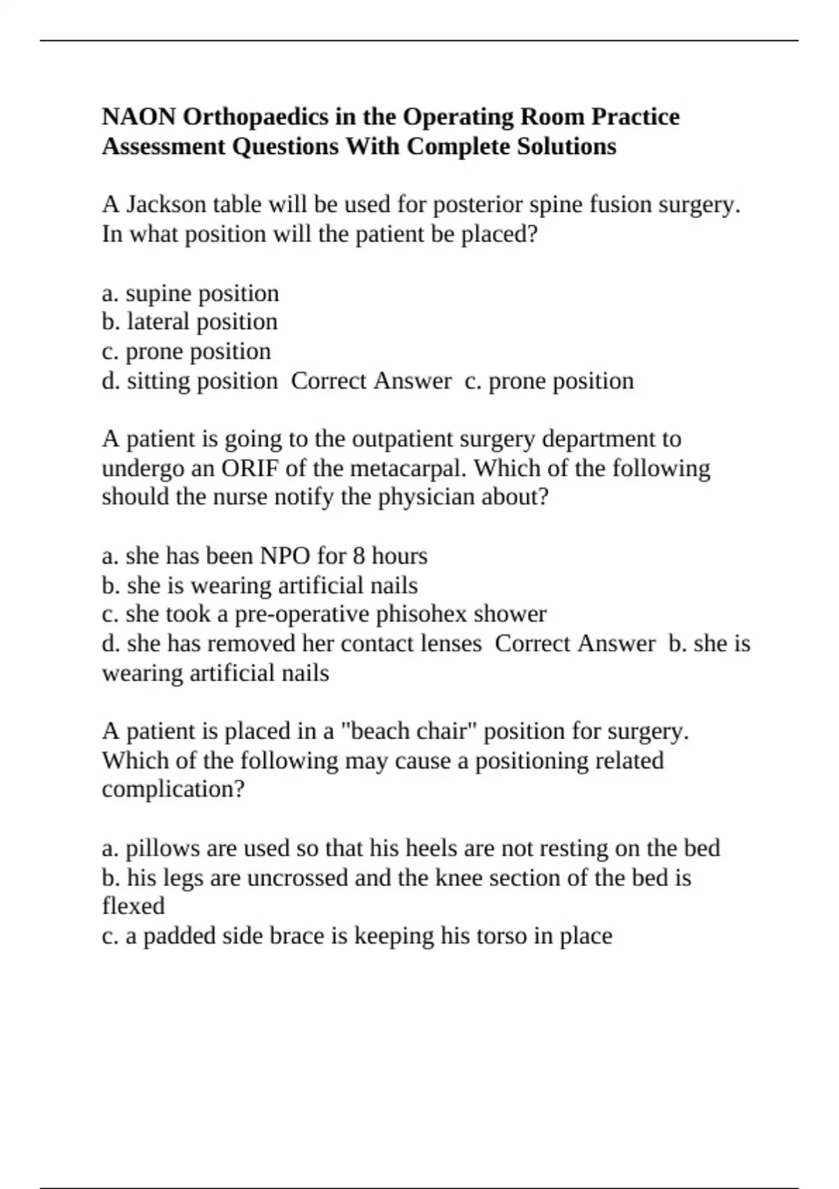 NAON Orthopaedics in the Operating Room Practice Assessment Questions ...