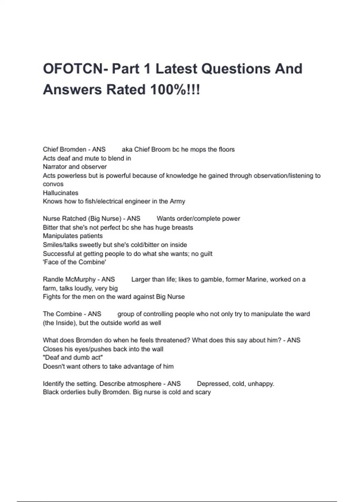 OFOTCN: PART 1 QUIZ Questions With Complete Solutions Package Deal ...