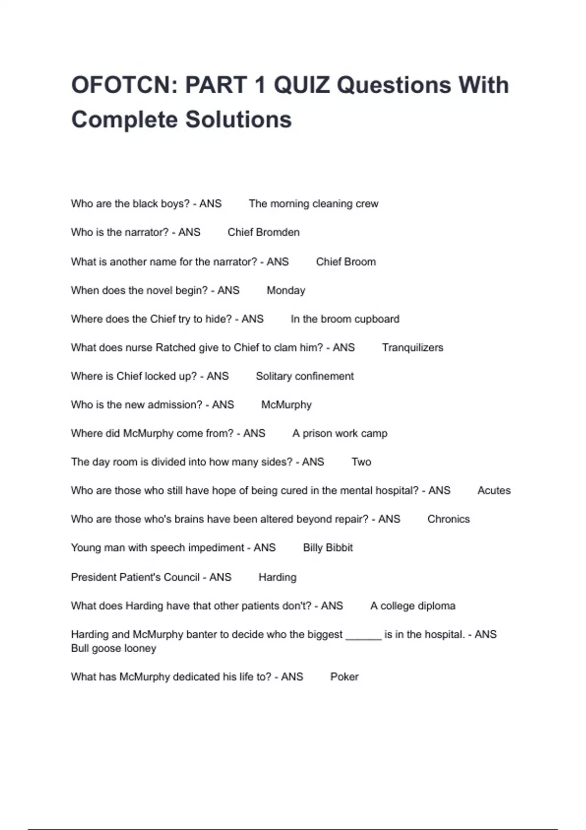 OFOTCN: PART 1 QUIZ Questions With Complete Solutions - OFOCN - Stuvia US