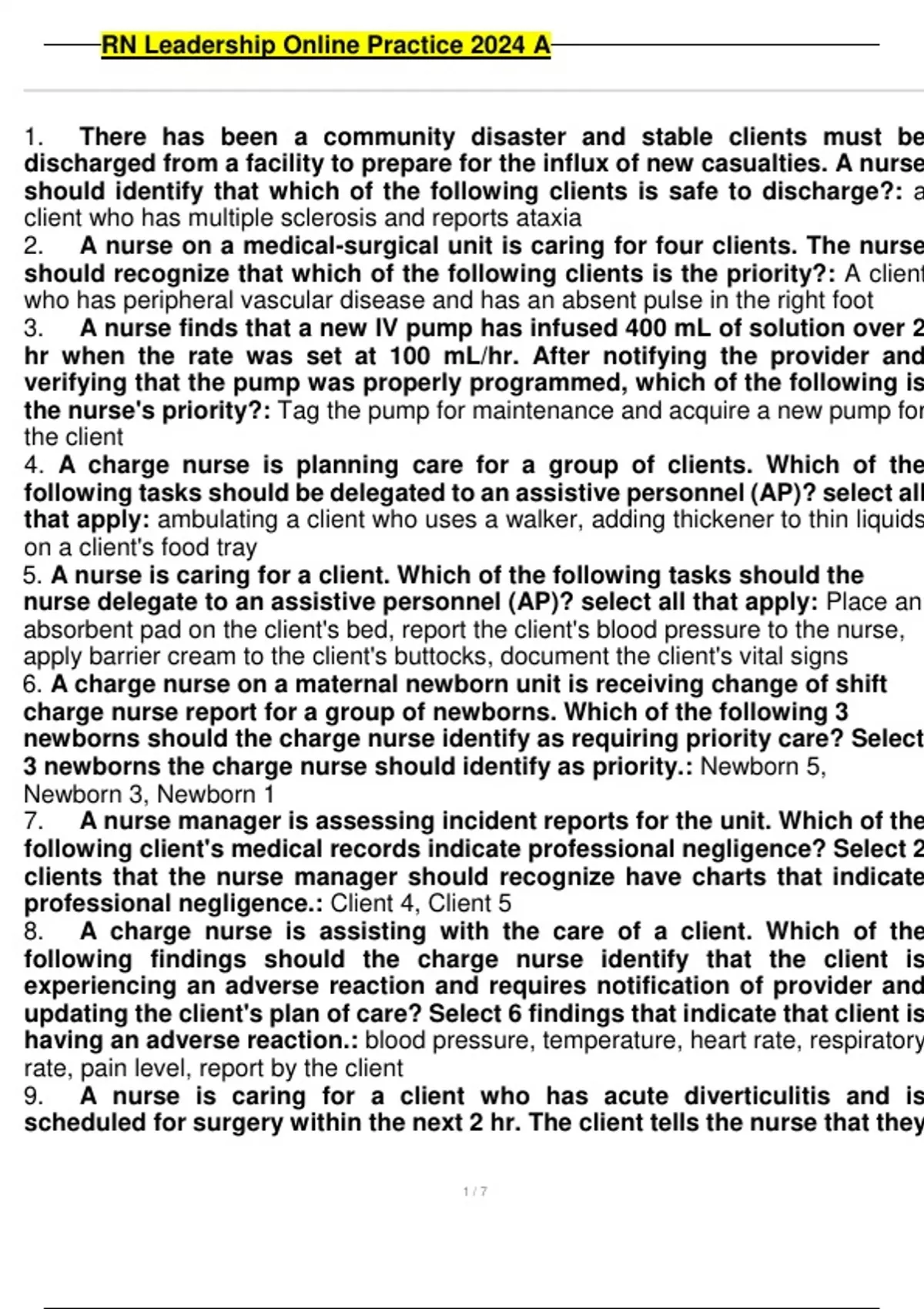 Ati leadership retake exam questions and answers with explanations 2025 - ATI RN LEADERSHIP ...