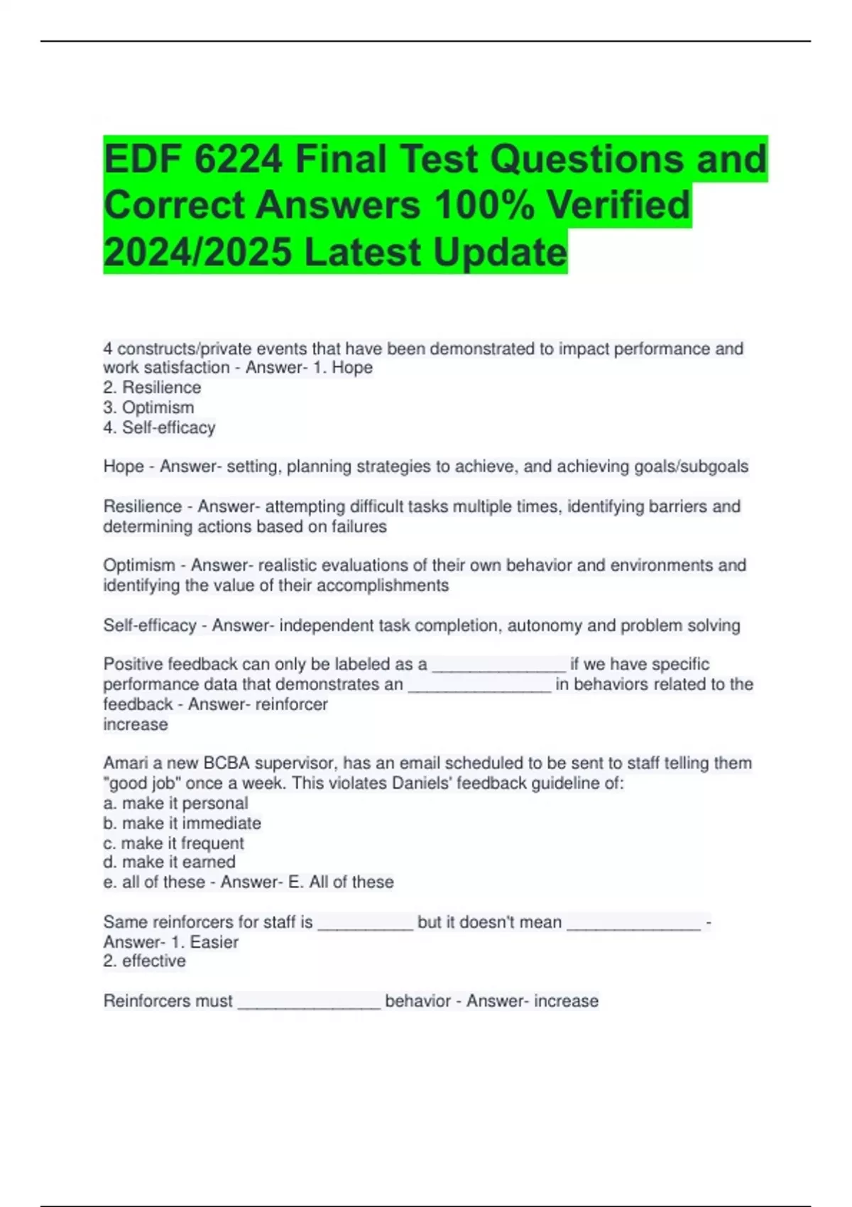 EDF 6224 Final Test Questions and Correct Answers 100% Verified 2024/ ...