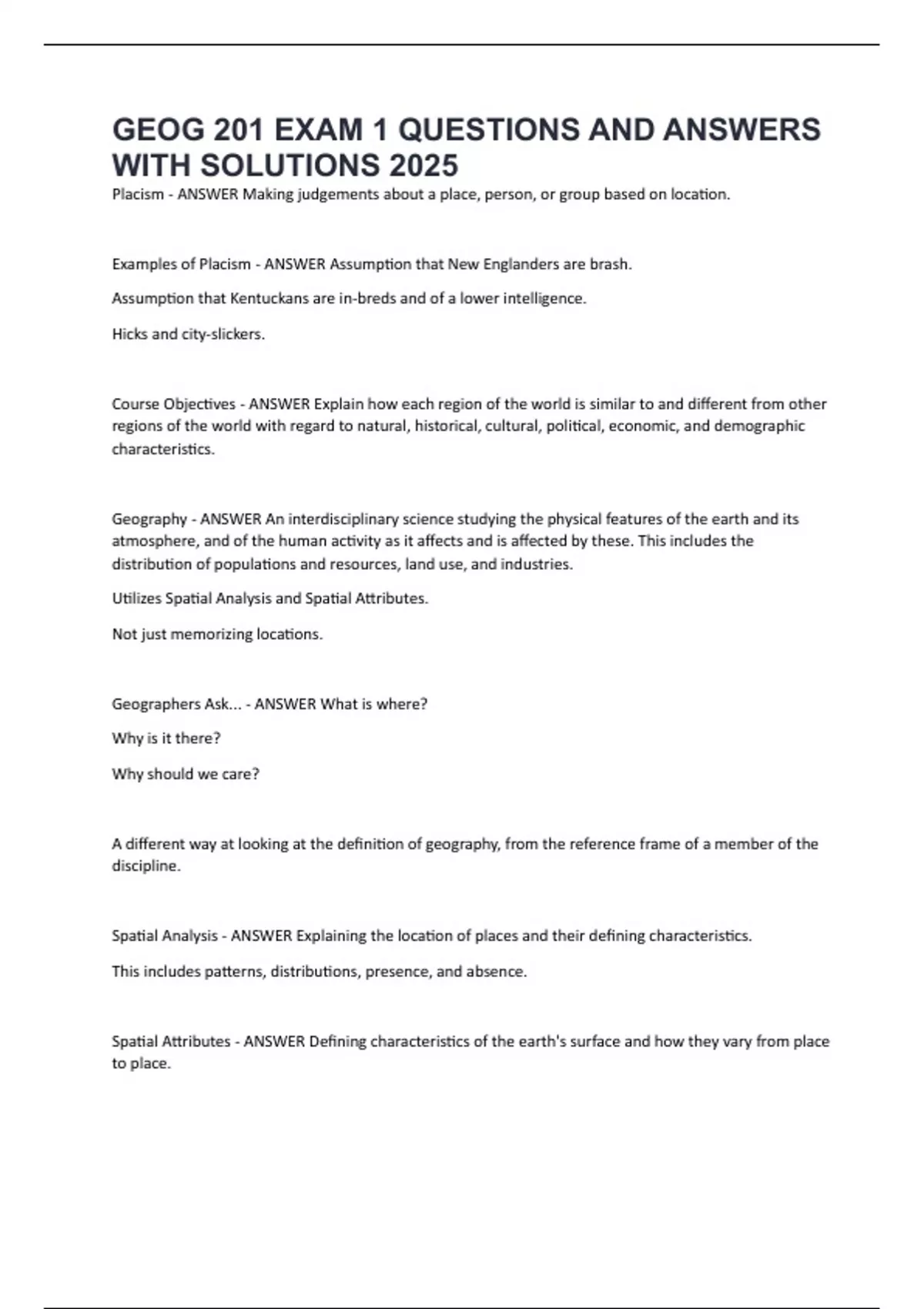 GEOG 201 EXAM 1 QUESTIONS AND ANSWERS WITH SOLUTIONS 2025 - IAAO 201 - Stuvia US