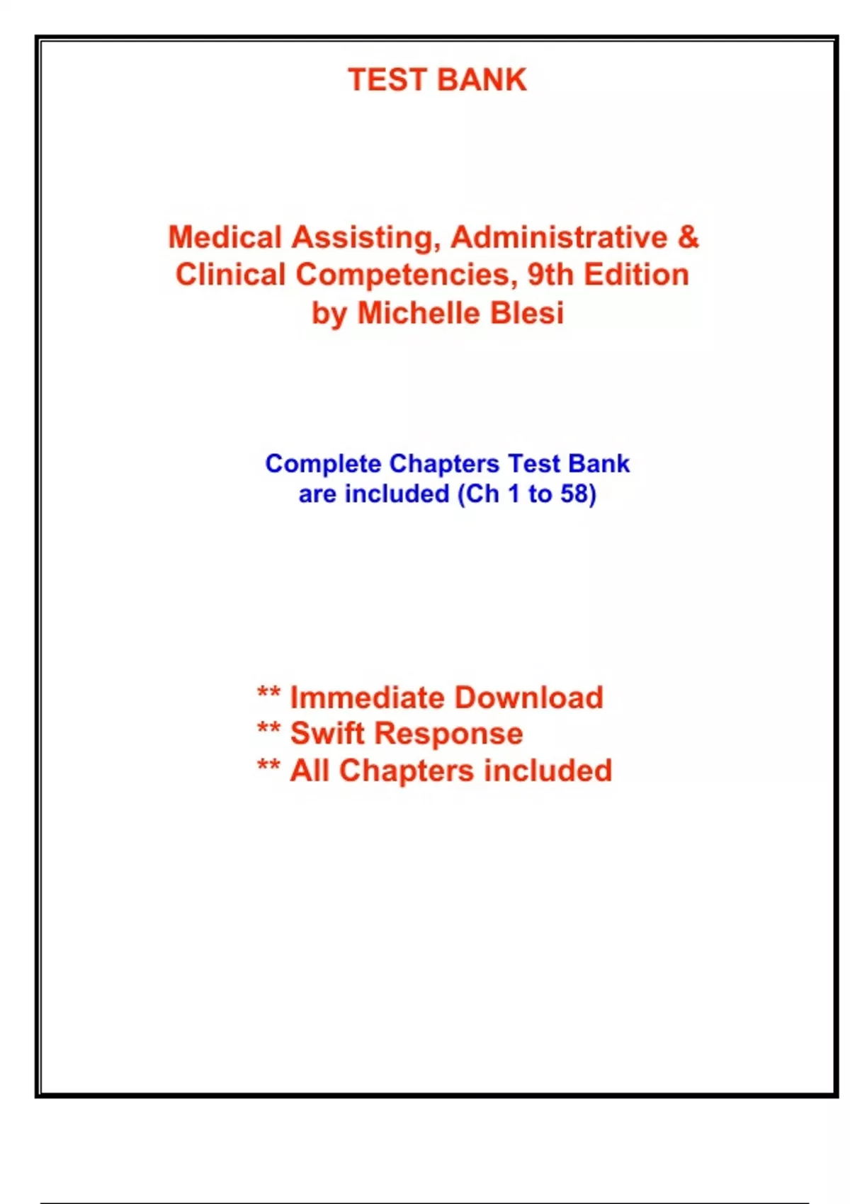 Test Bank for Medical Assisting, Administrative & Clinical Competencies ...