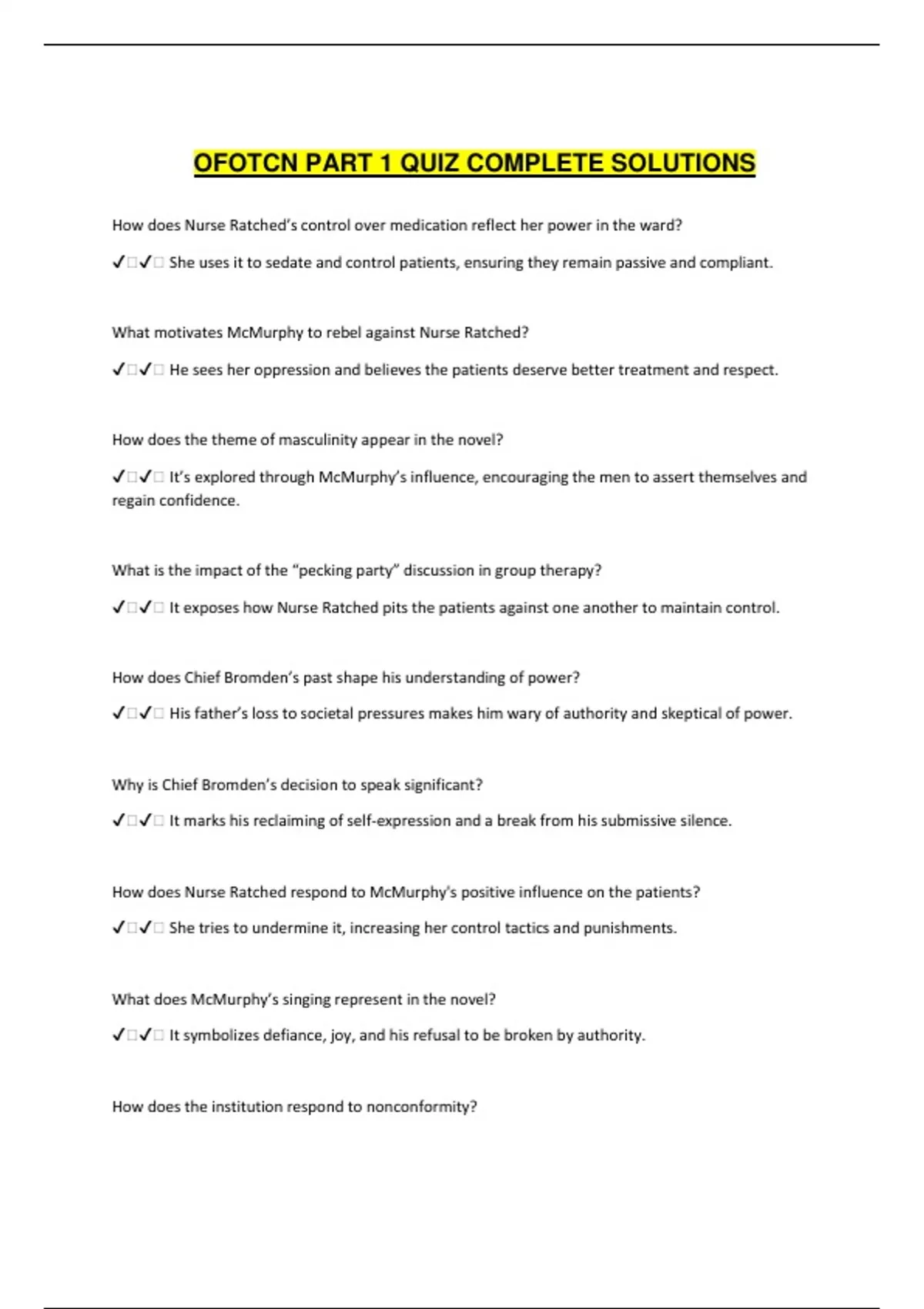 OFOTCN PART 1 QUIZ COMPLETE SOLUTIONS - OFOTCN PART 1 QZ COMPLETE ...