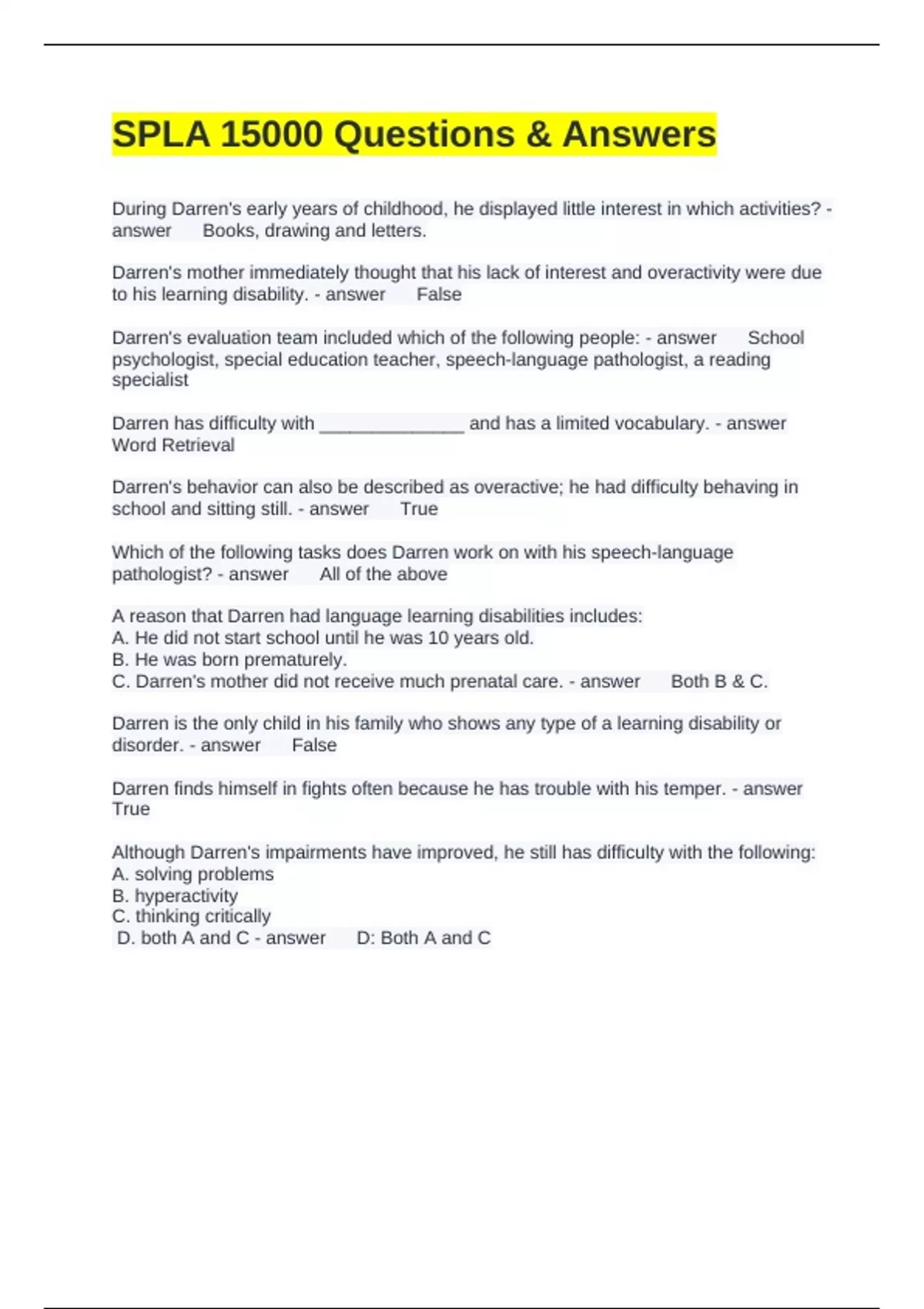 SPLA 15000 Questions & Answers - SPLA - Stuvia US