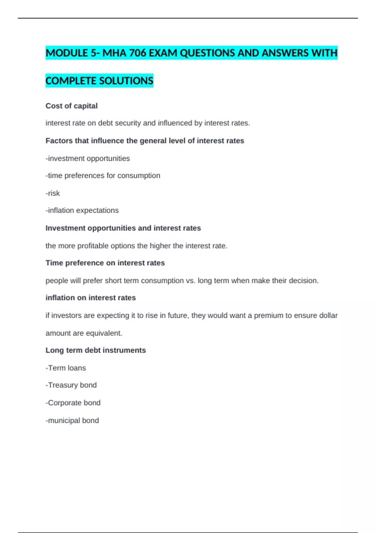 MODULE 5- MHA 706 EXAM QUESTIONS AND ANSWERS WITH COMPLETE SOLUTIONS ...