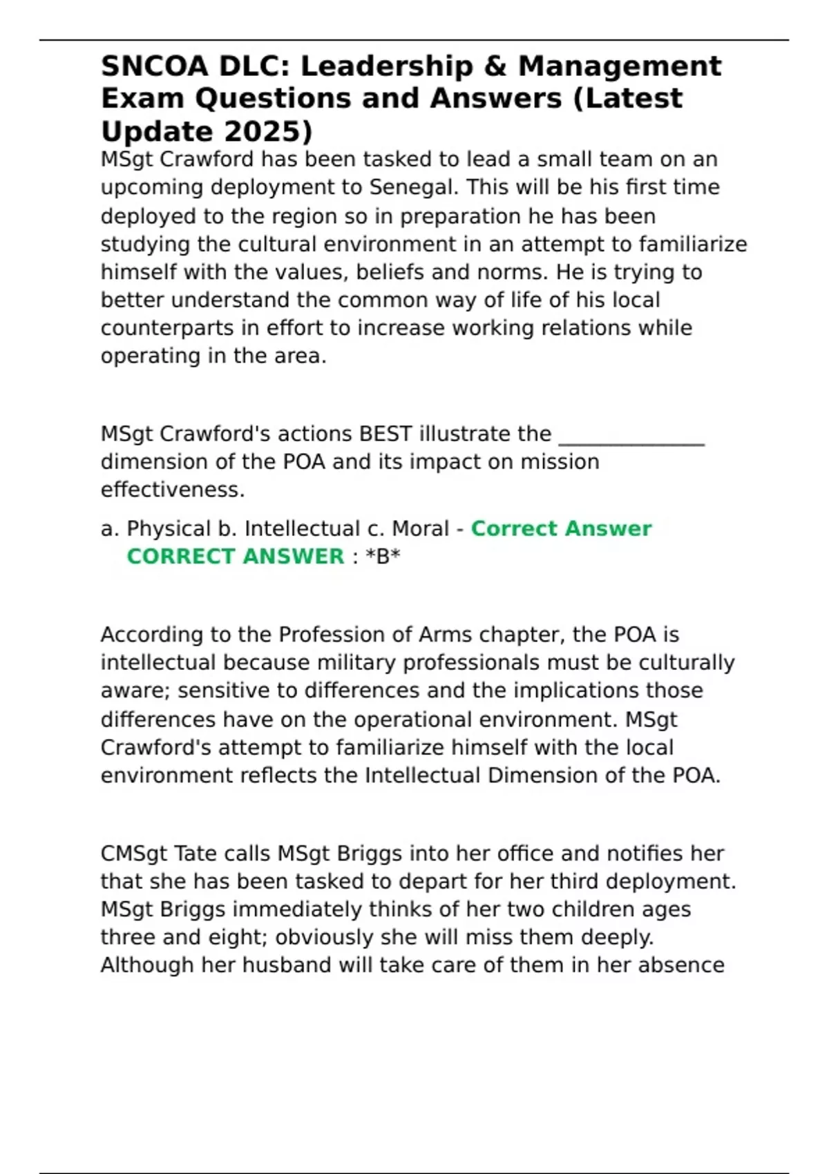 SNCOA DLC: Leadership & Management Exam Questions and Answers (Latest ...