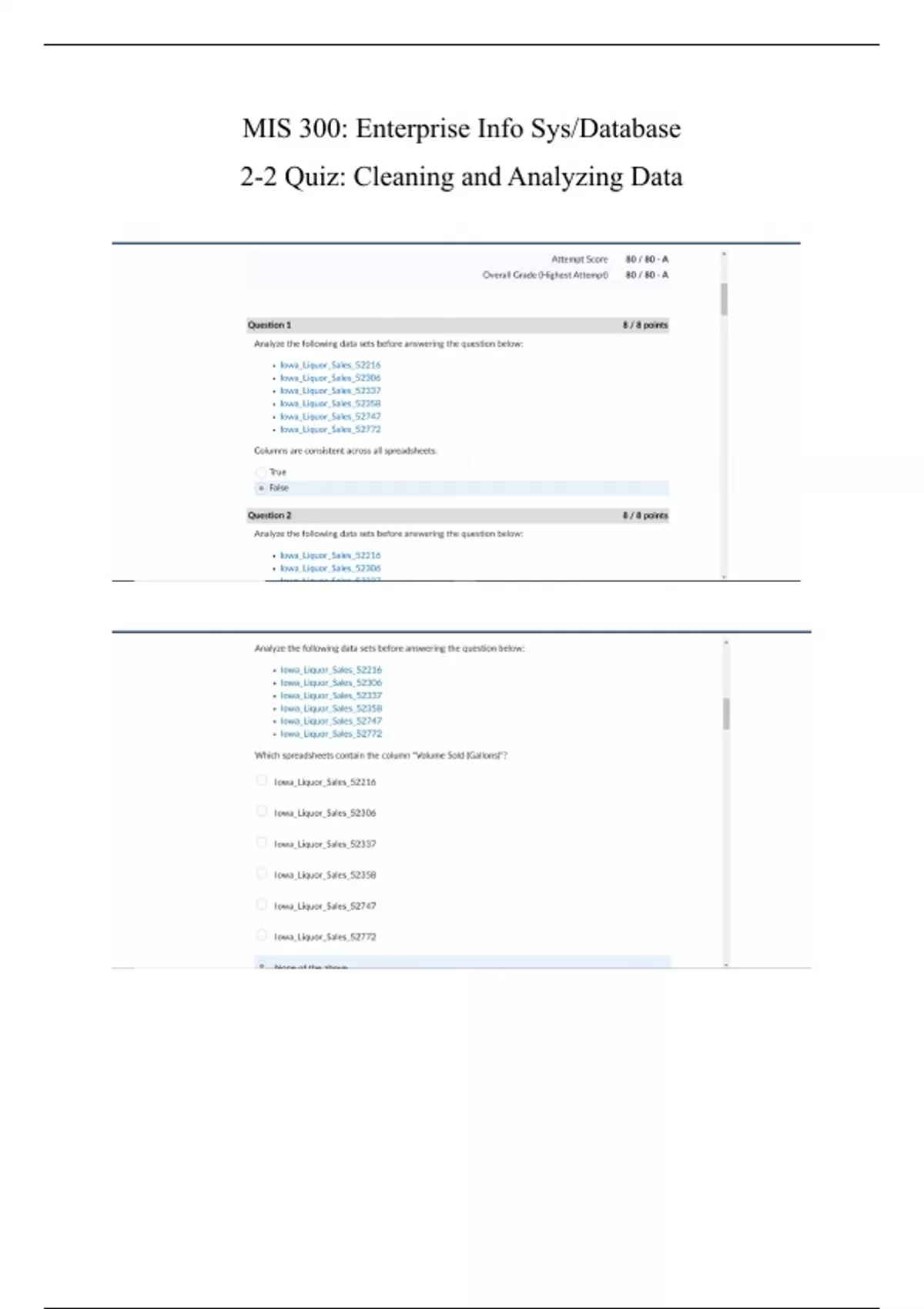MIS 300: Enterprise Info Sys/Database: 2-2 Quiz: Cleaning and Analyzing Data - MIS 300 ...