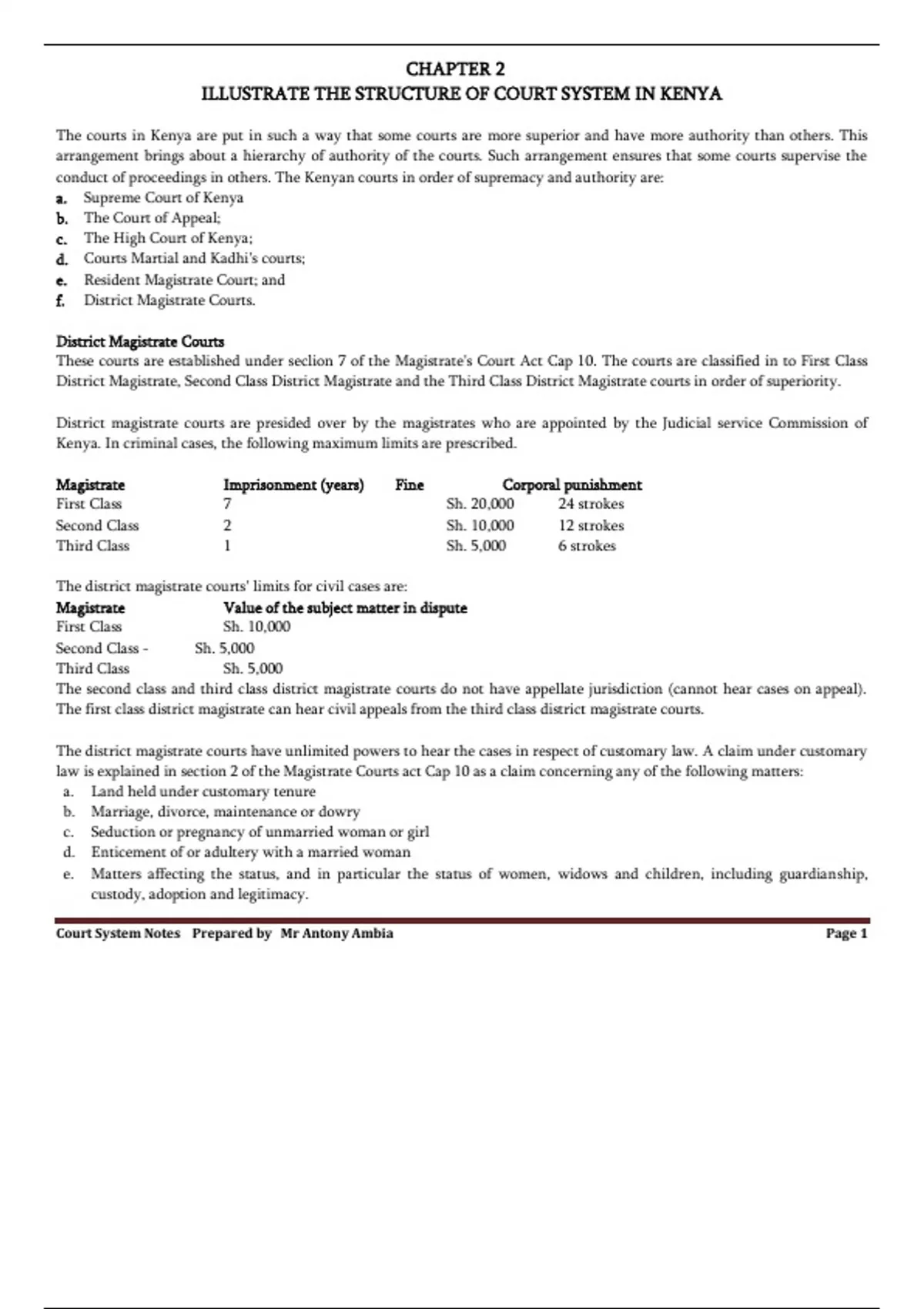 STRUCTURE OF COURT SYSTEM IN KENYA - CPA - Stuvia US