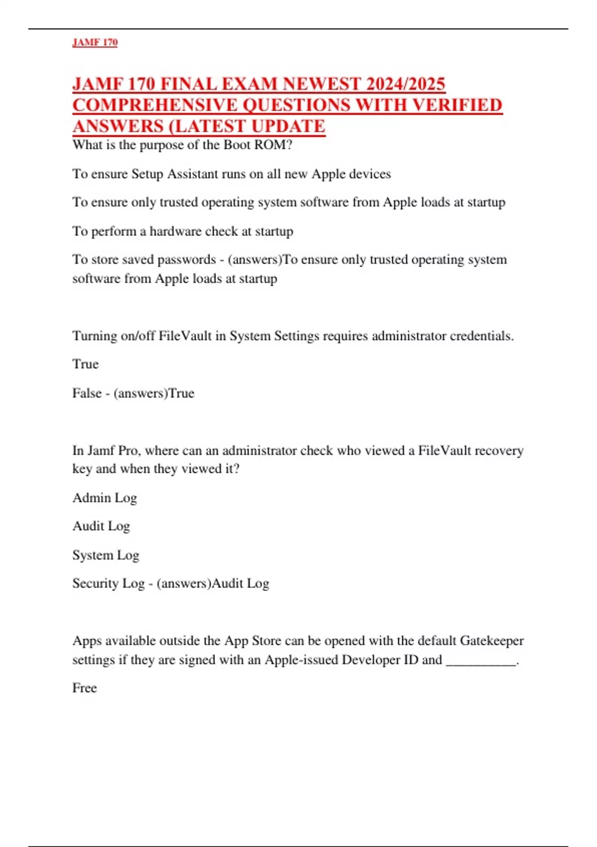 JAMF 170 FINAL EXAM NEWEST 2024/2025 COMPREHENSIVE QUESTIONS WITH ...