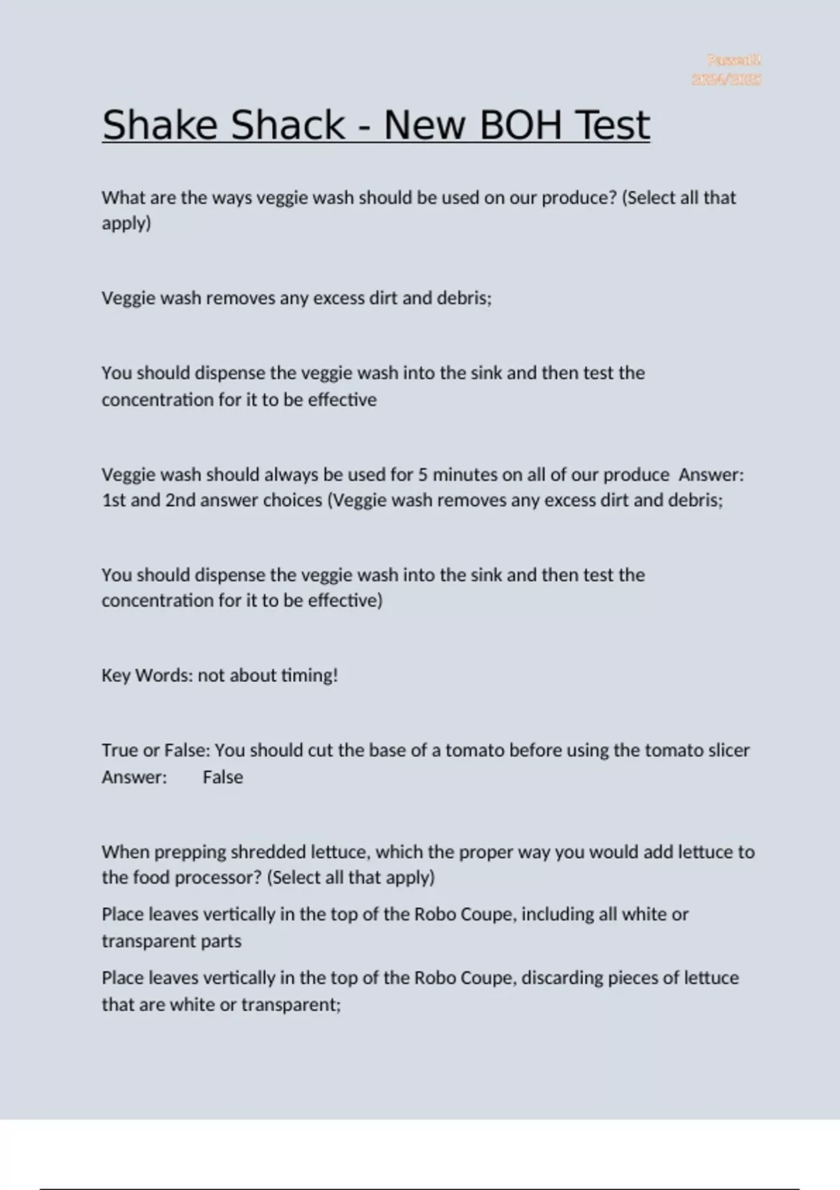 Shake Shack - New BOH Test 2025 Solution solved 100% Passed!! - Shake ...