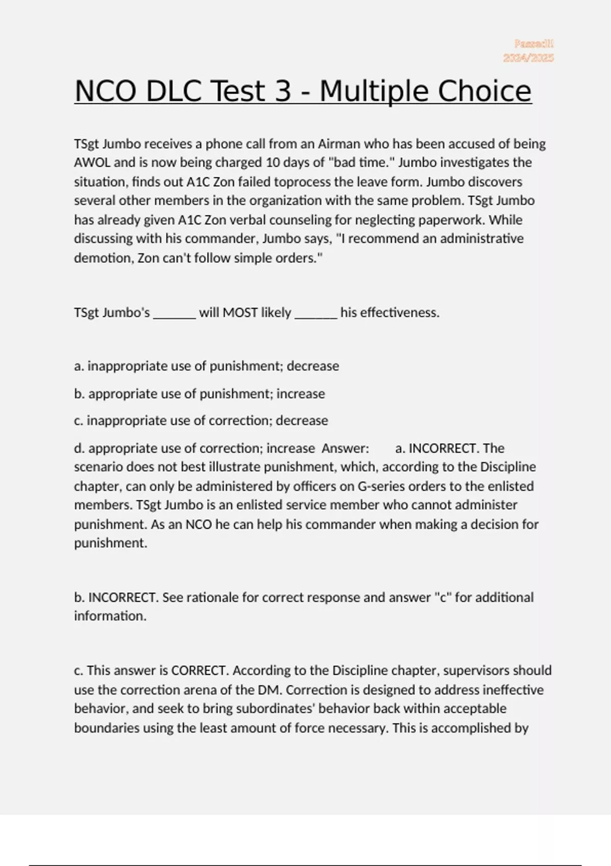 NCO DLC Test 3 - Multiple Choice 2025 Solution solved 100% Passed ...