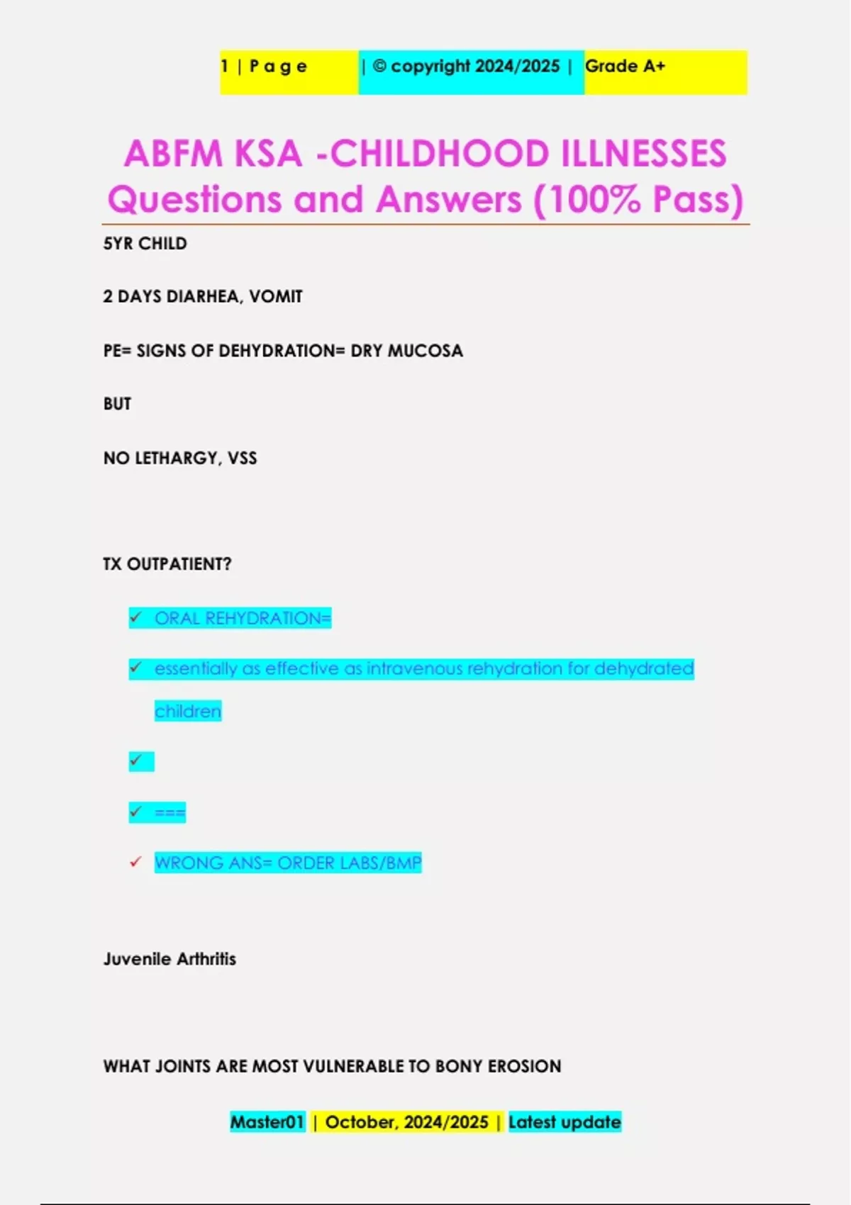 ABFM KSA -CHILDHOOD ILLNESSES Questions and Answers (100% Pass) - ABFM ...