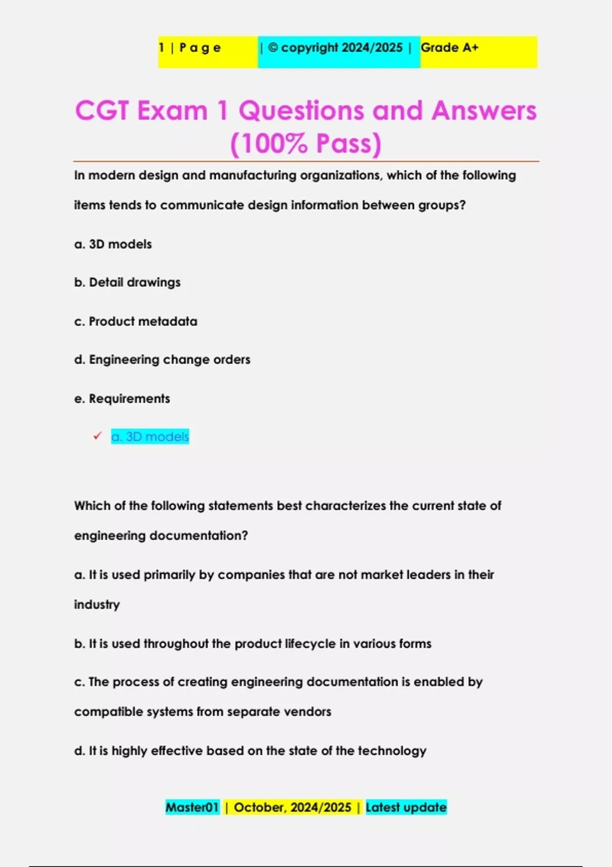 CGT Exam 1 Questions and Answers (100% Pass) - CGT - Stuvia US