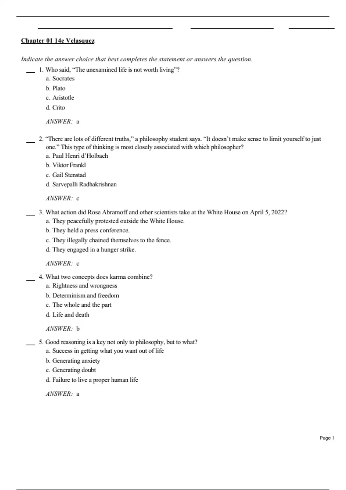 Test Bank for Philosophy: A Text with Readings, 14th Edition by Manuel ...