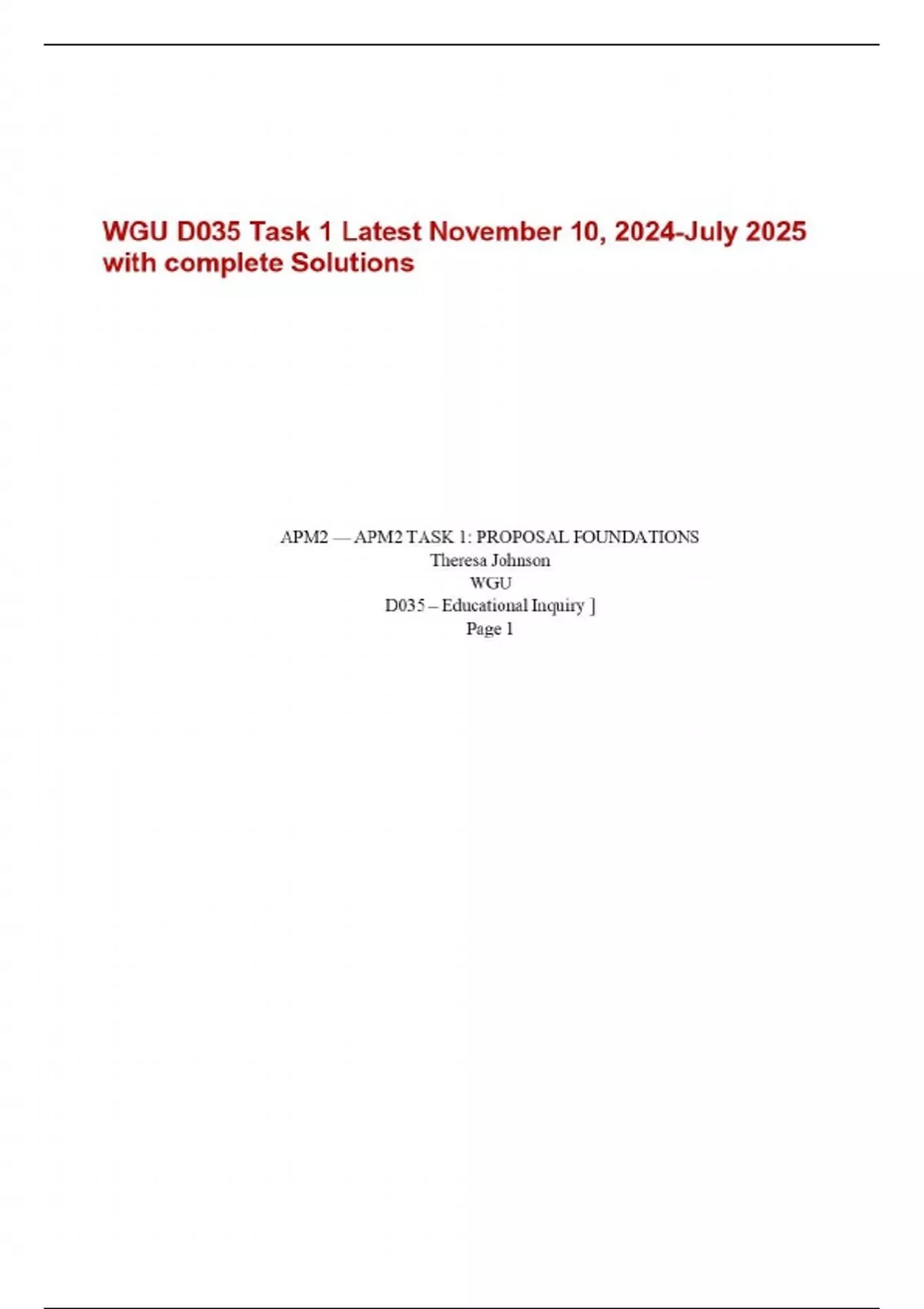 WGU D035 Task 1 Latest November 10, 2024-July 2025 with complete ...