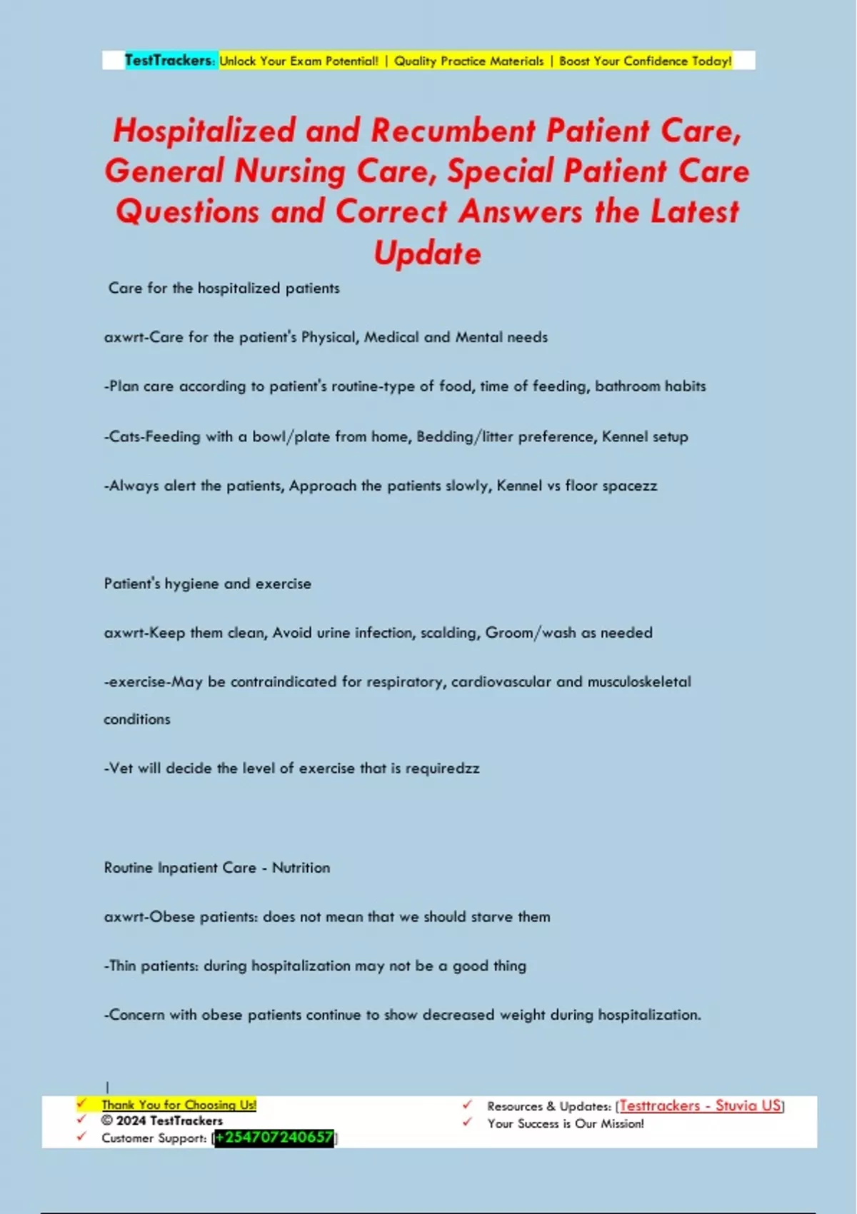 Hospitalized and Recumbent Patient Care, General Nursing Care, Special ...