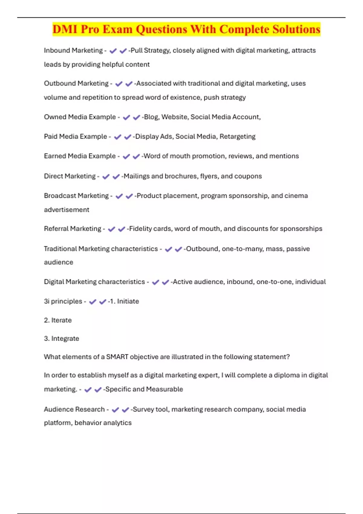 DMI Pro Exam Questions With Complete Solutions - DMI Pro - Stuvia US