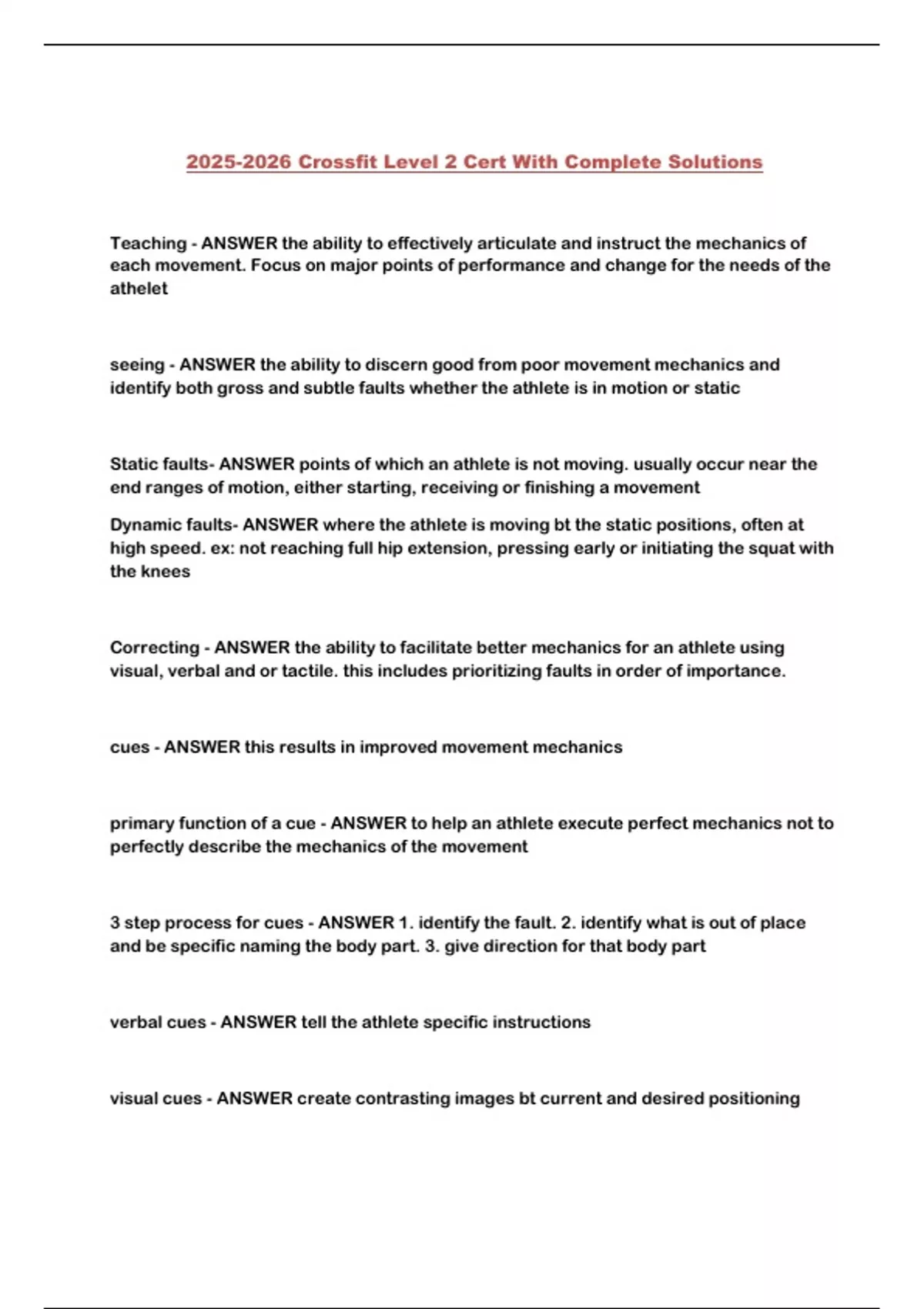 Crossfit Level 2 Cert With Complete Solutions - 2025-2026 Crossfit ...