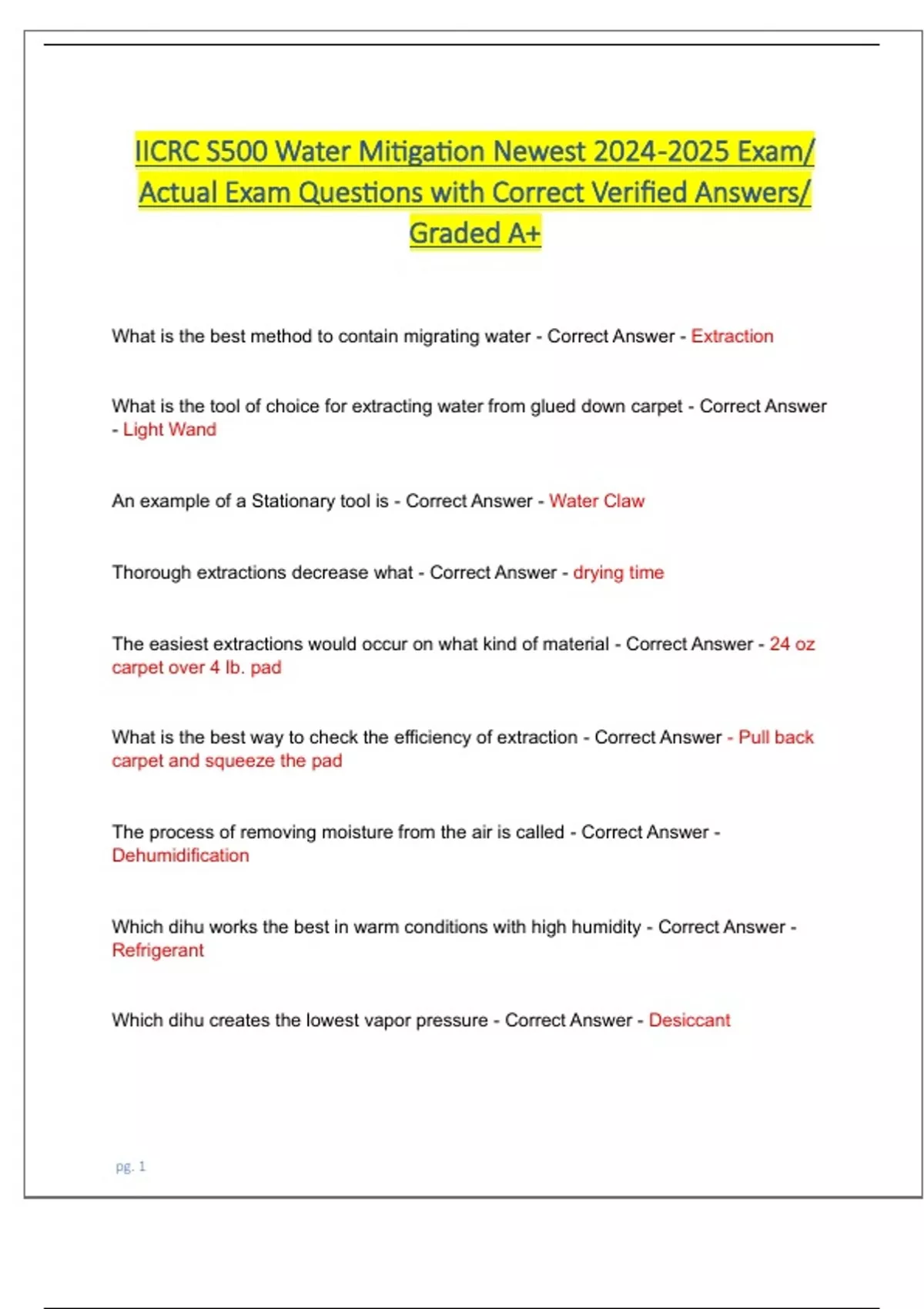 IICRC S500 Water Mitigation Newest Exam/ Actual Exam Questions with ...