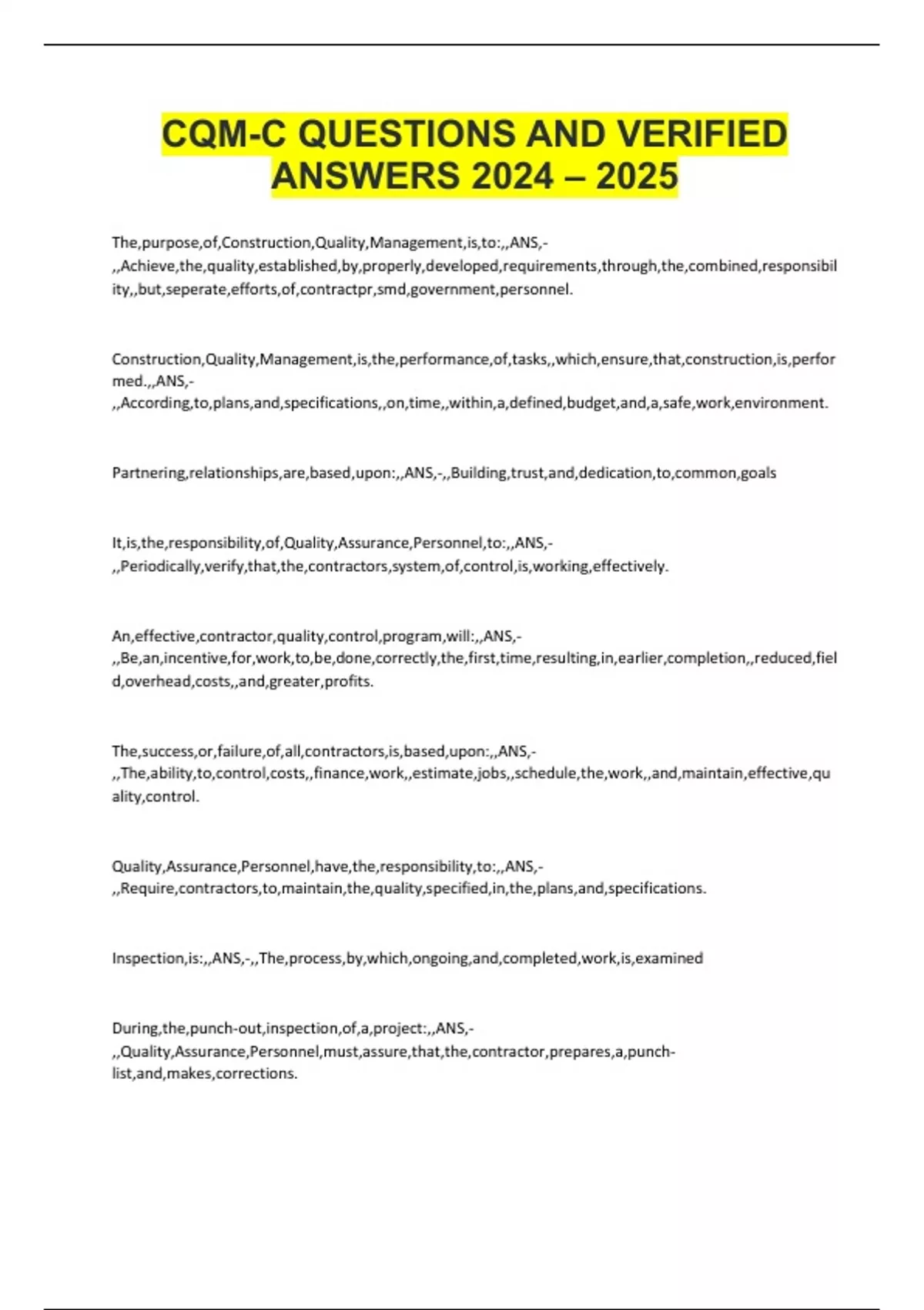 CQM-C QUESTIONS AND VERIFIED ANSWERS 2024 – 2025 - CQM-C - Stuvia US