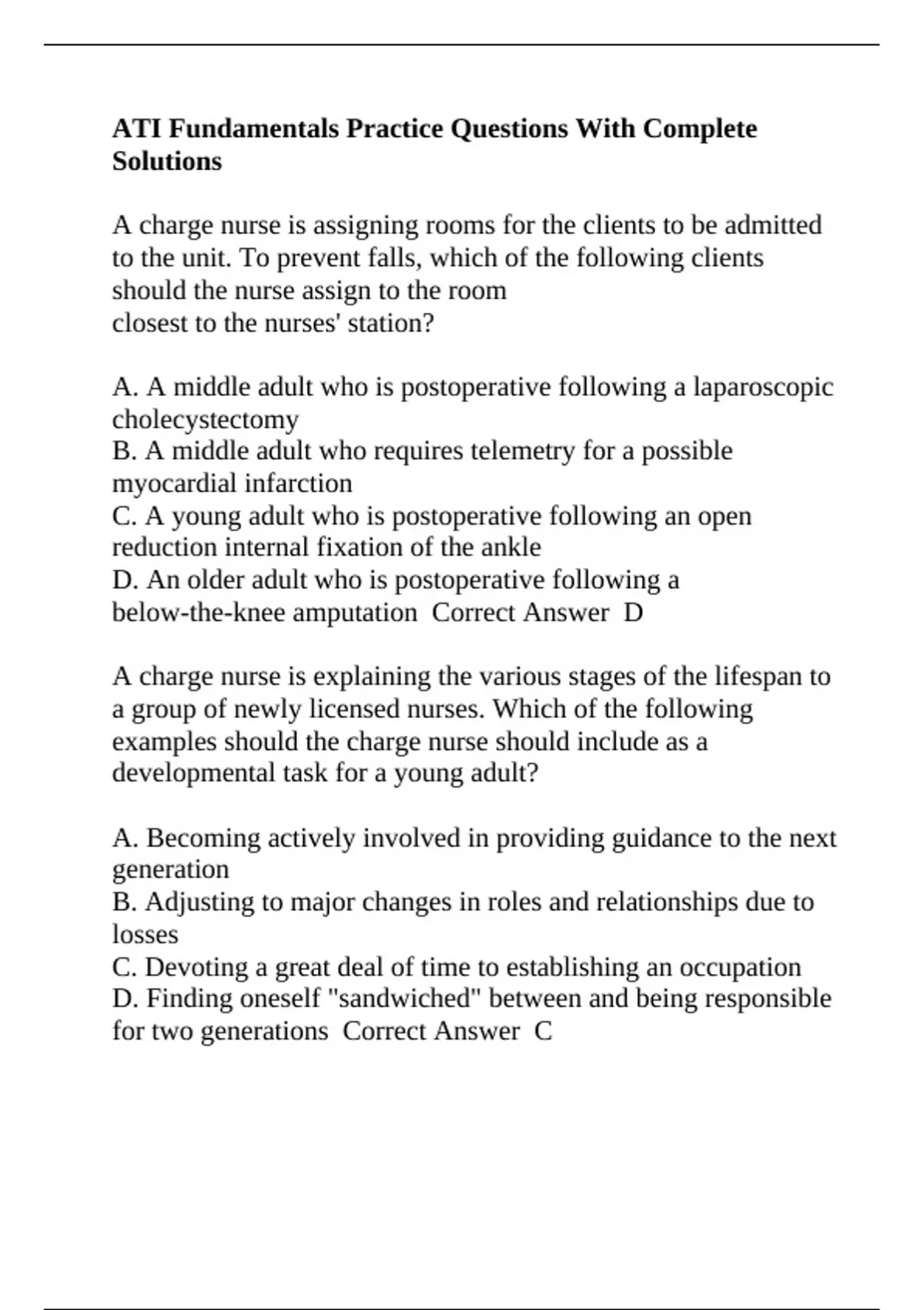 ATI Fundamentals Practice Questions With Complete Solutions - RN VATI ...