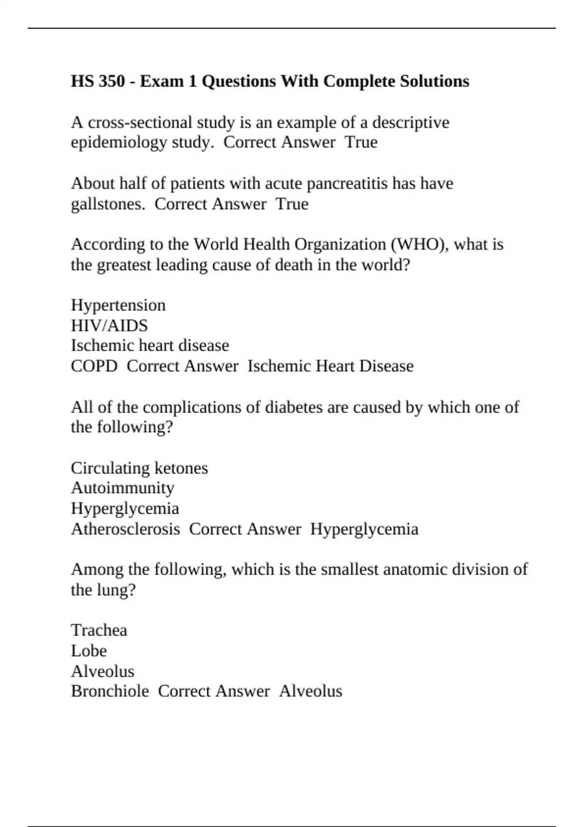 HS 350 - Exam 1 Questions With Complete Solutions - HS 350 - Stuvia US