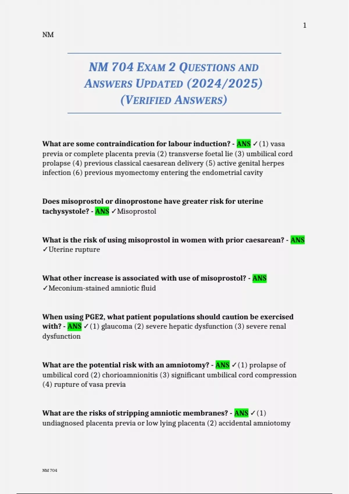 NM 704 EXAM 2 QUESTIONS AND ANSWERS UPDATED (2024/2025) (VERIFIED ...