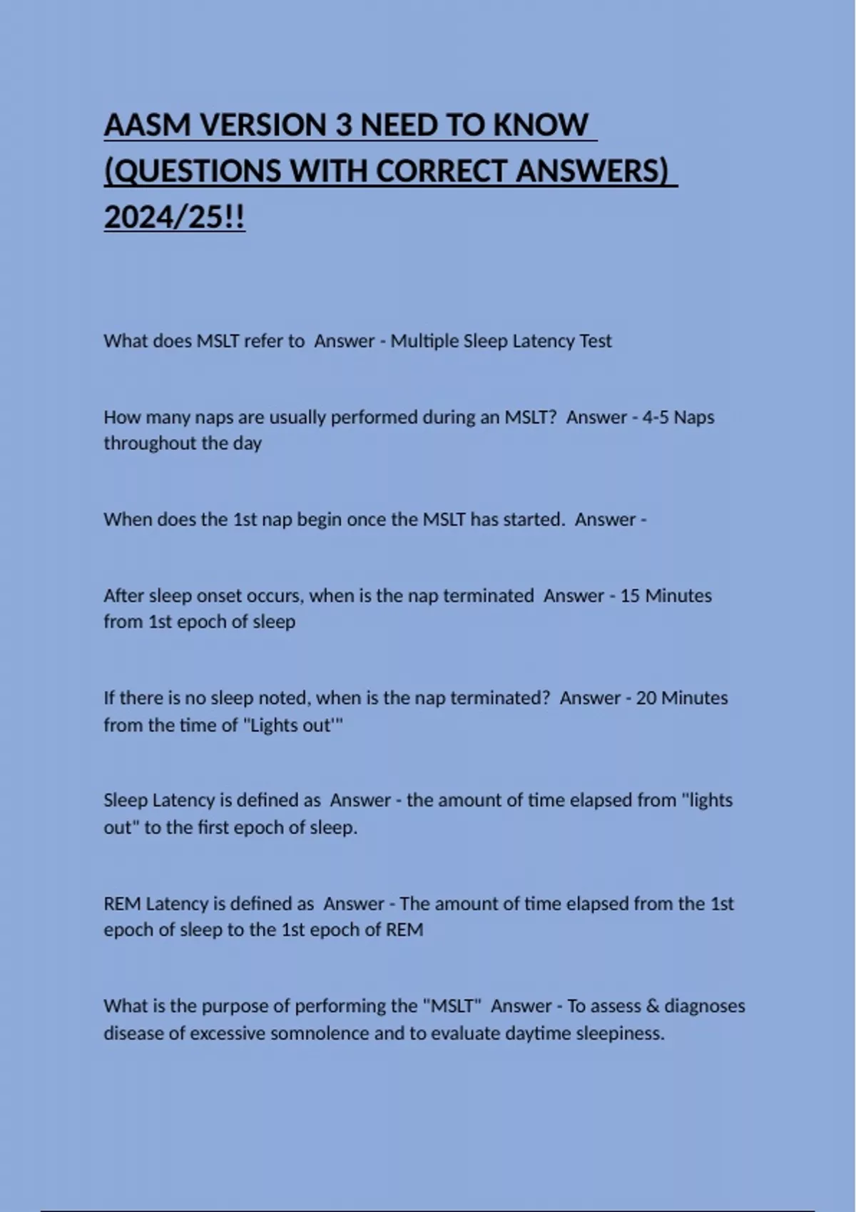 AASM VERSION 3 NEED TO KNOW (QUESTIONS WITH CORRECT ANSWERS) 2024/25!! - AASM - Stuvia UK