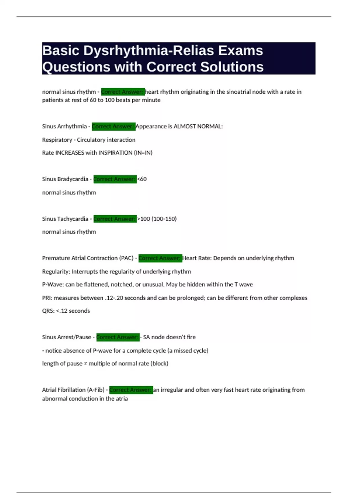 Basic Dysrhythmia-Relias Exams Questions with Correct Solutions ...