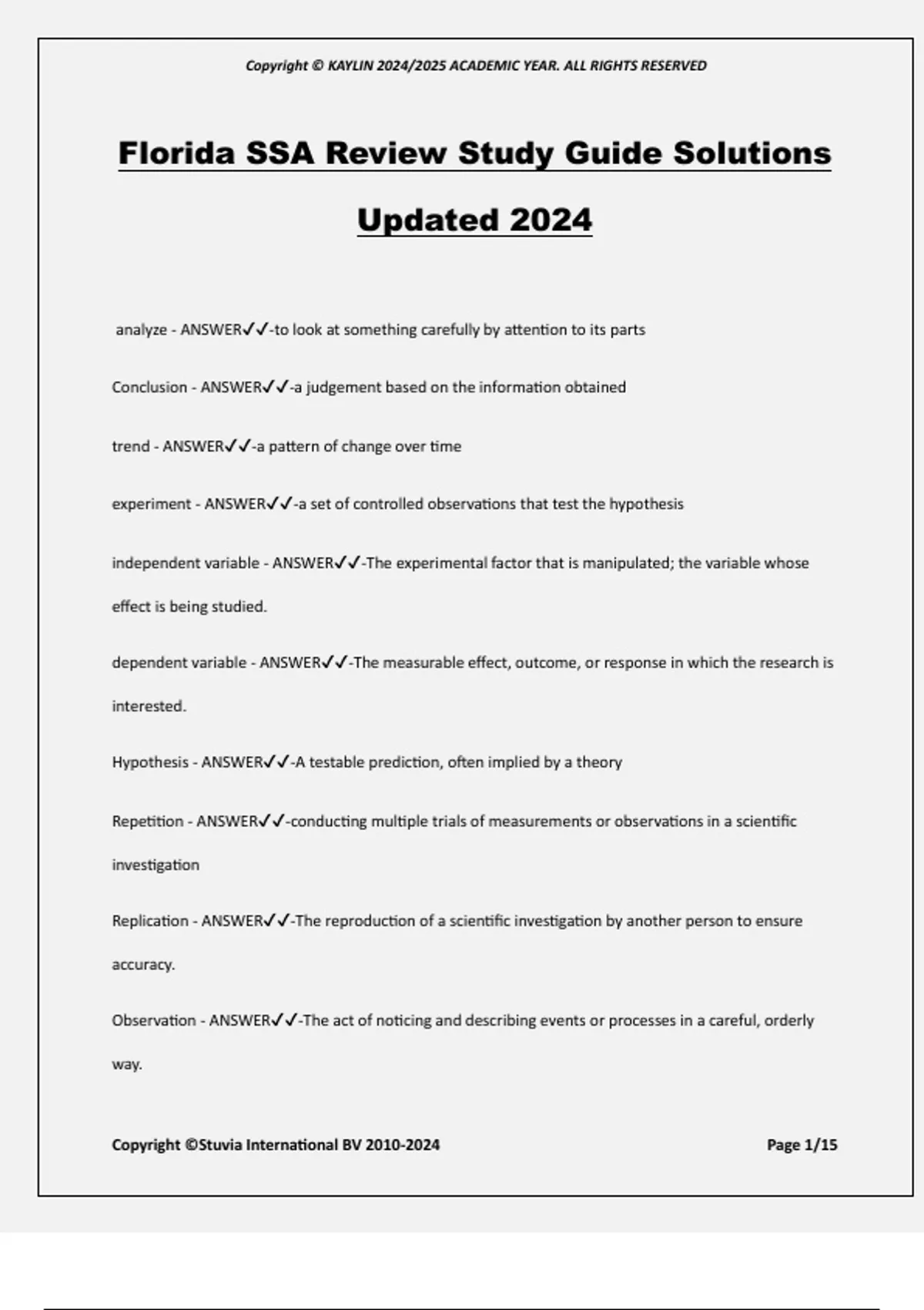 Florida SSA Review Study Guide Solutions Updated 2024 - Prep Tests ...