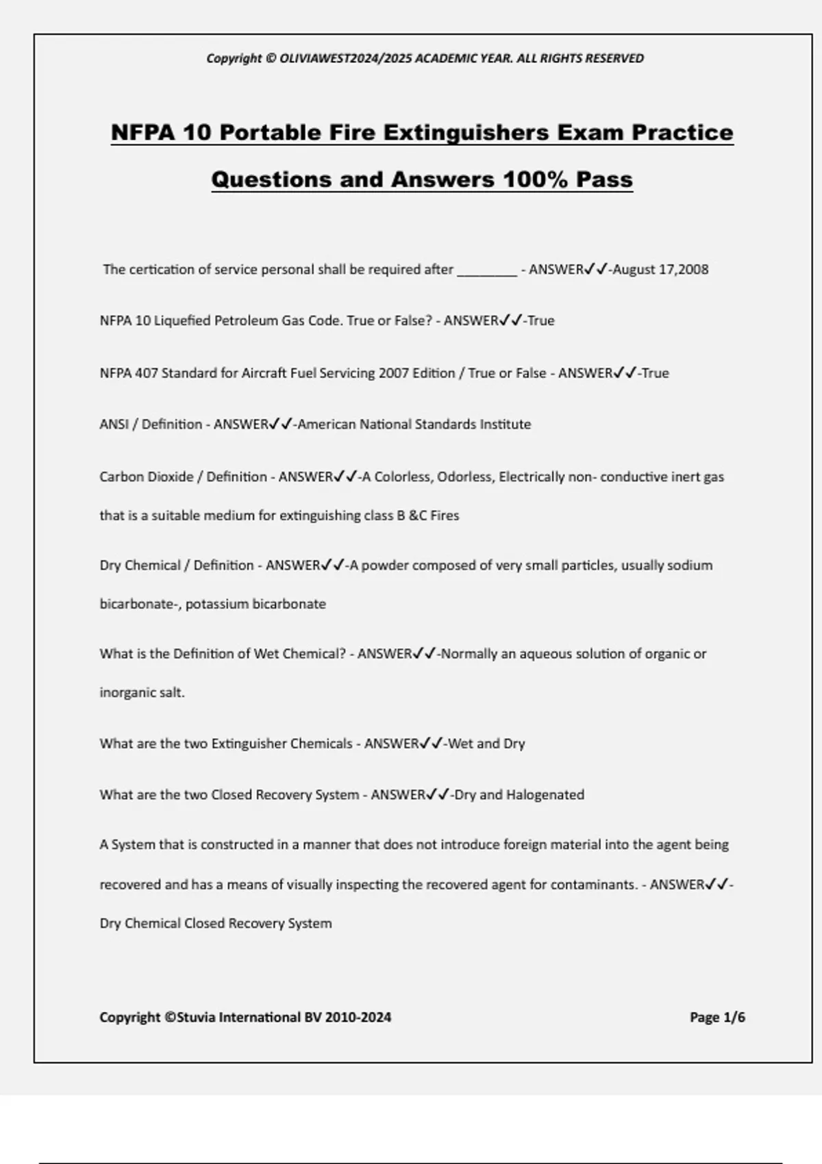 NFPA 10 Portable Fire Extinguishers Exam Practice Questions and Answers ...