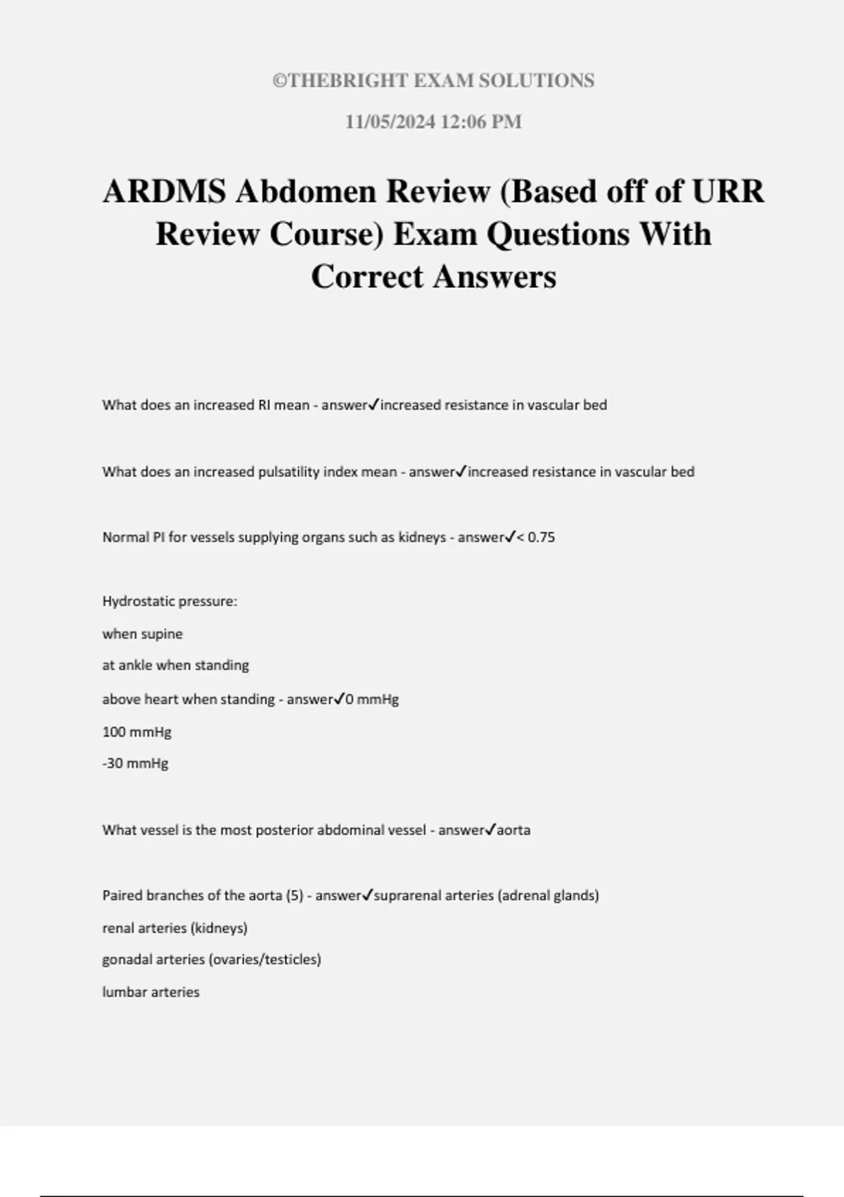ARDMS Abdomen Review (Based off of URR Review Course) Exam Questions ...
