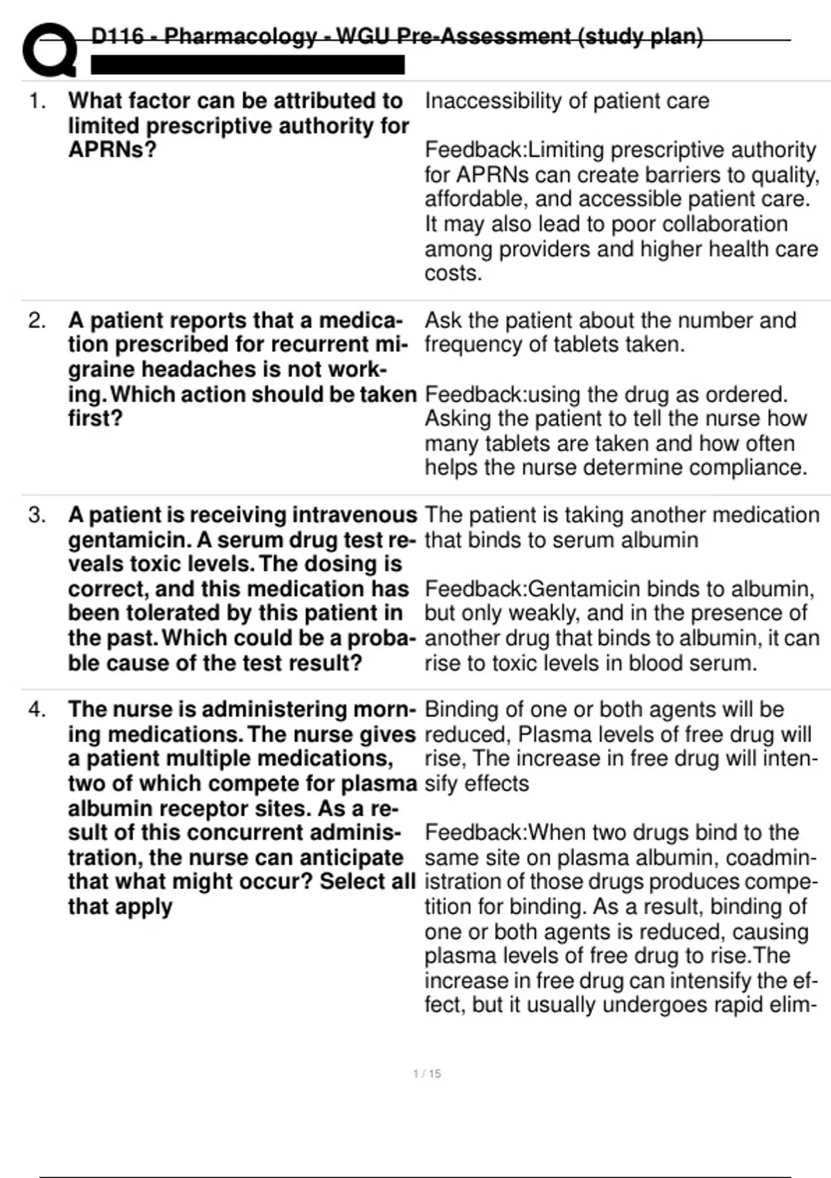 WGU D116 ADVANCED PHARMACOLOGY OA AND PRE ASSESSMENT EXAM ACTUAL EXAM ...