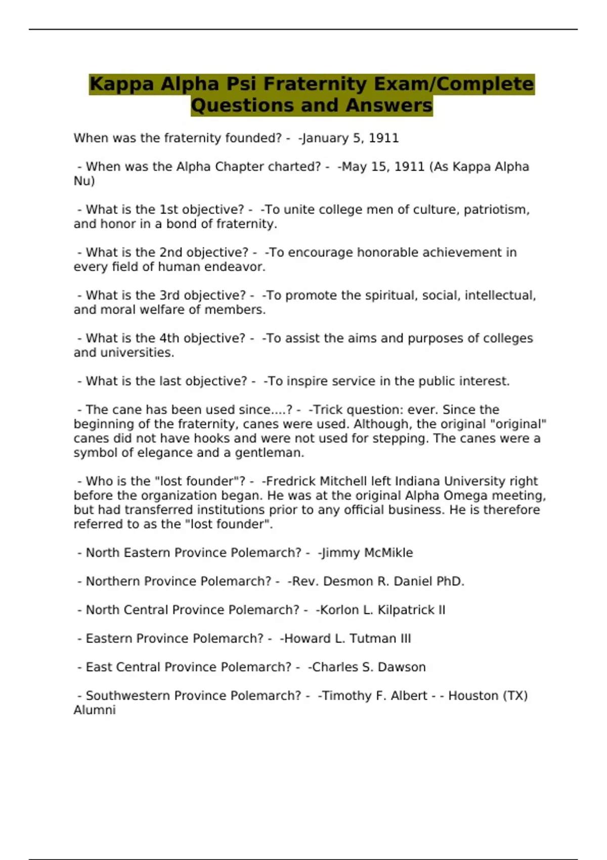 Kappa Alpha Psi Fraternity Exam/Complete Questions and Answers - Kappa ...
